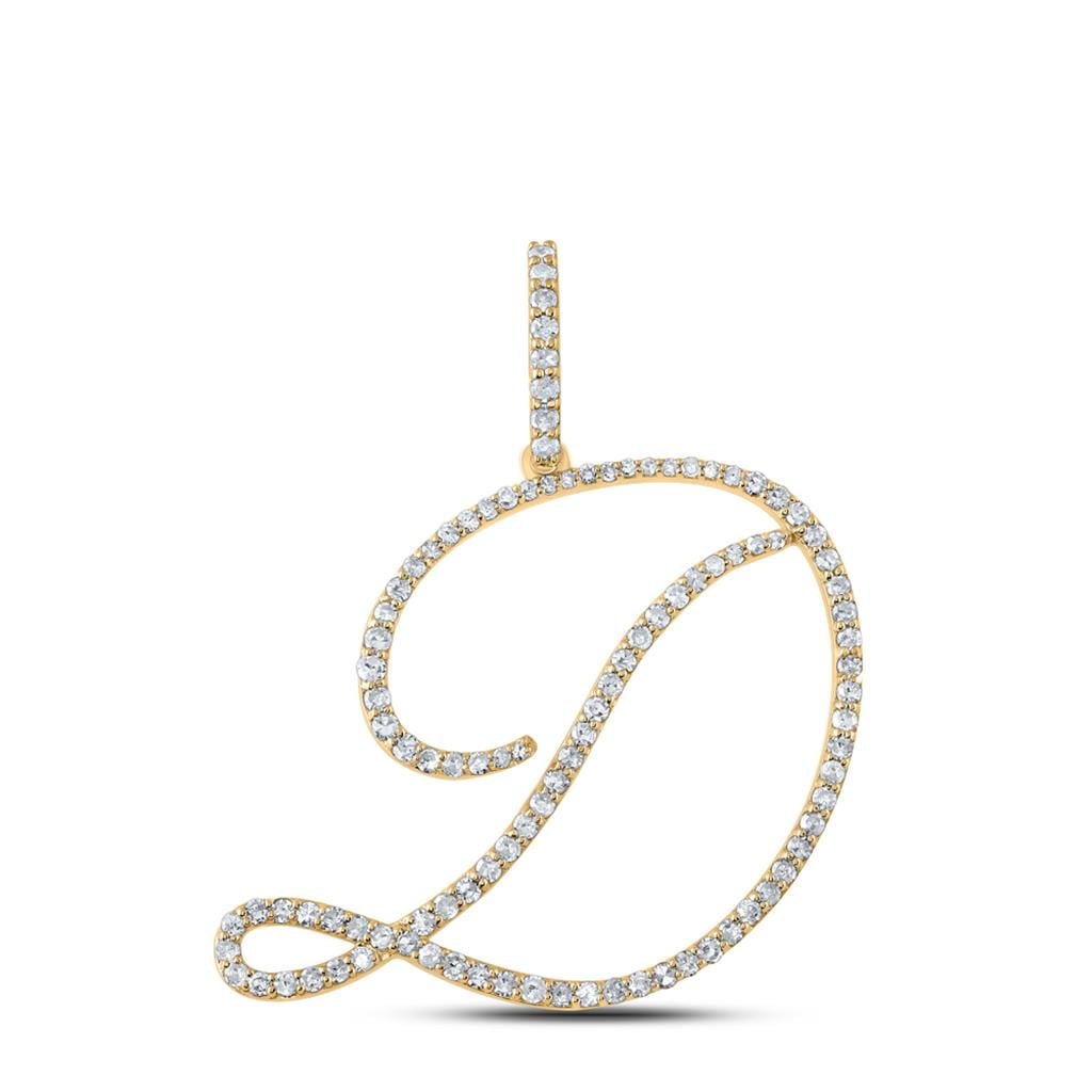 14k Yellow Gold Real Diamond Fancy Cursive Script Font Initial D ...