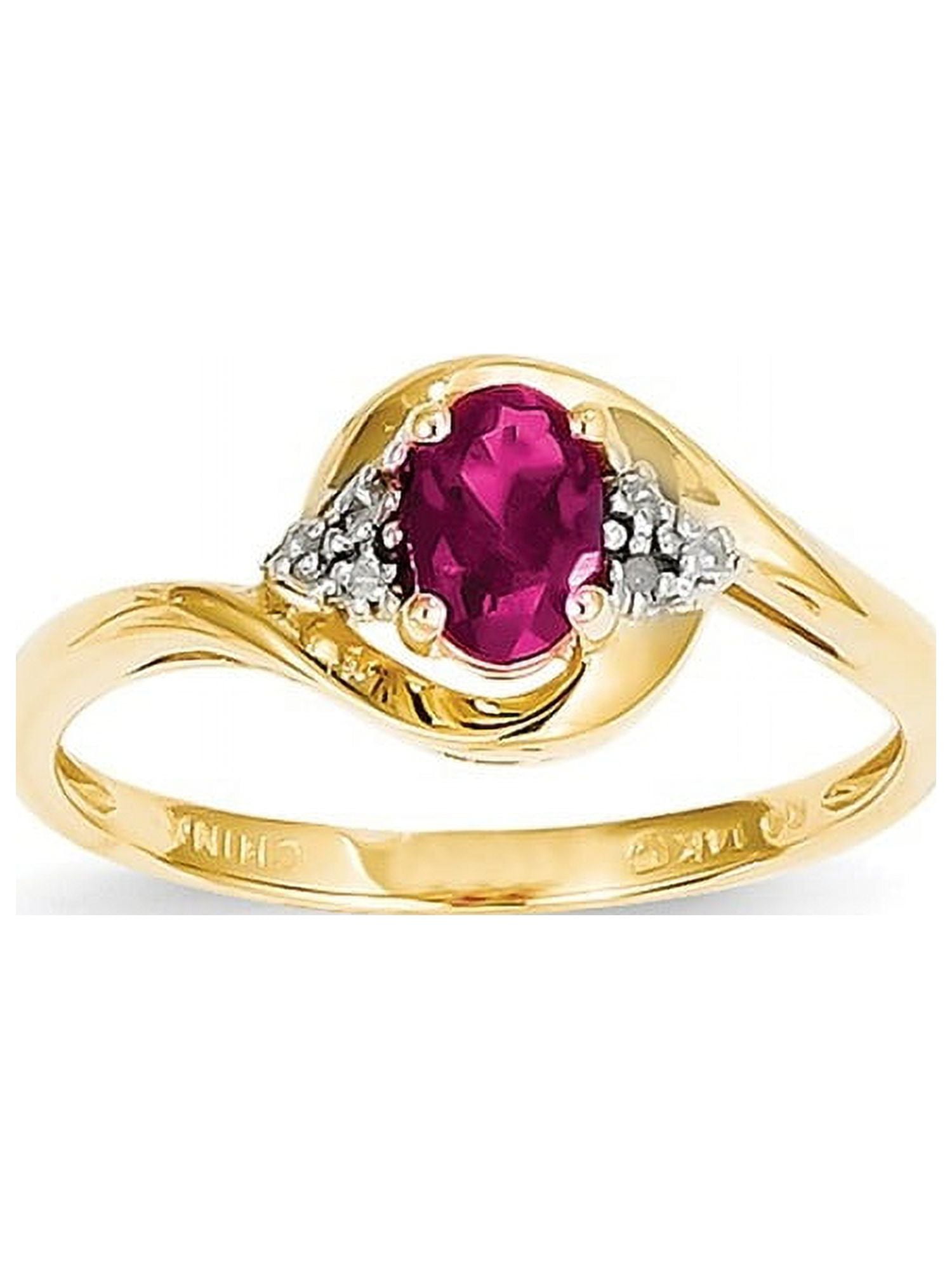 14k Yellow Gold Red Ruby Diamond Band Ring Size 7.00 Stone Birthstone ...