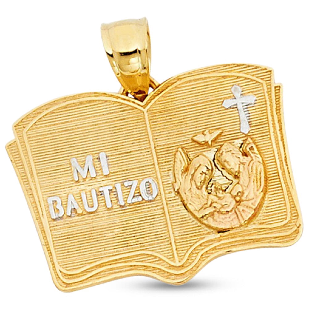 14k Yellow Gold Religious Baptism Pendant Genuine Bible Charm Solid ...