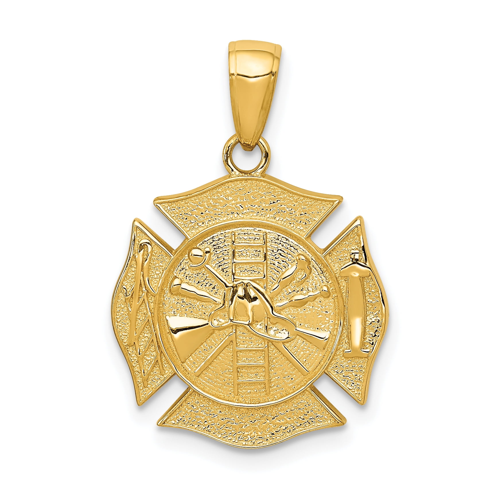 14k Yellow Gold Reversible Fire Department Shield Pendant Charm ...