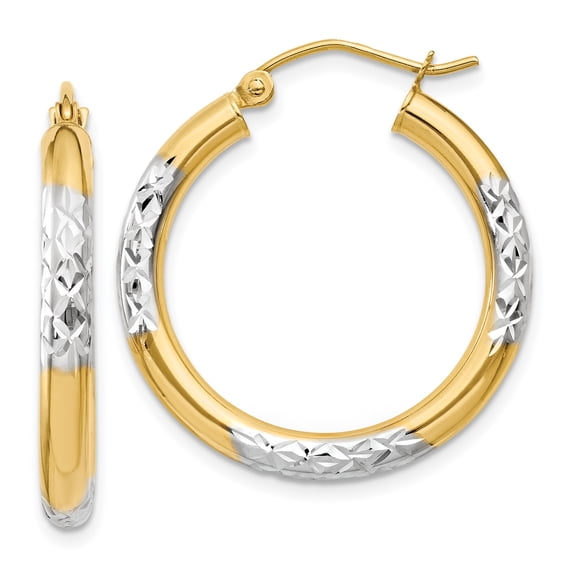 14k Yellow Gold Diamond-Cut Star Hoop Earrings, Polished Textured ...