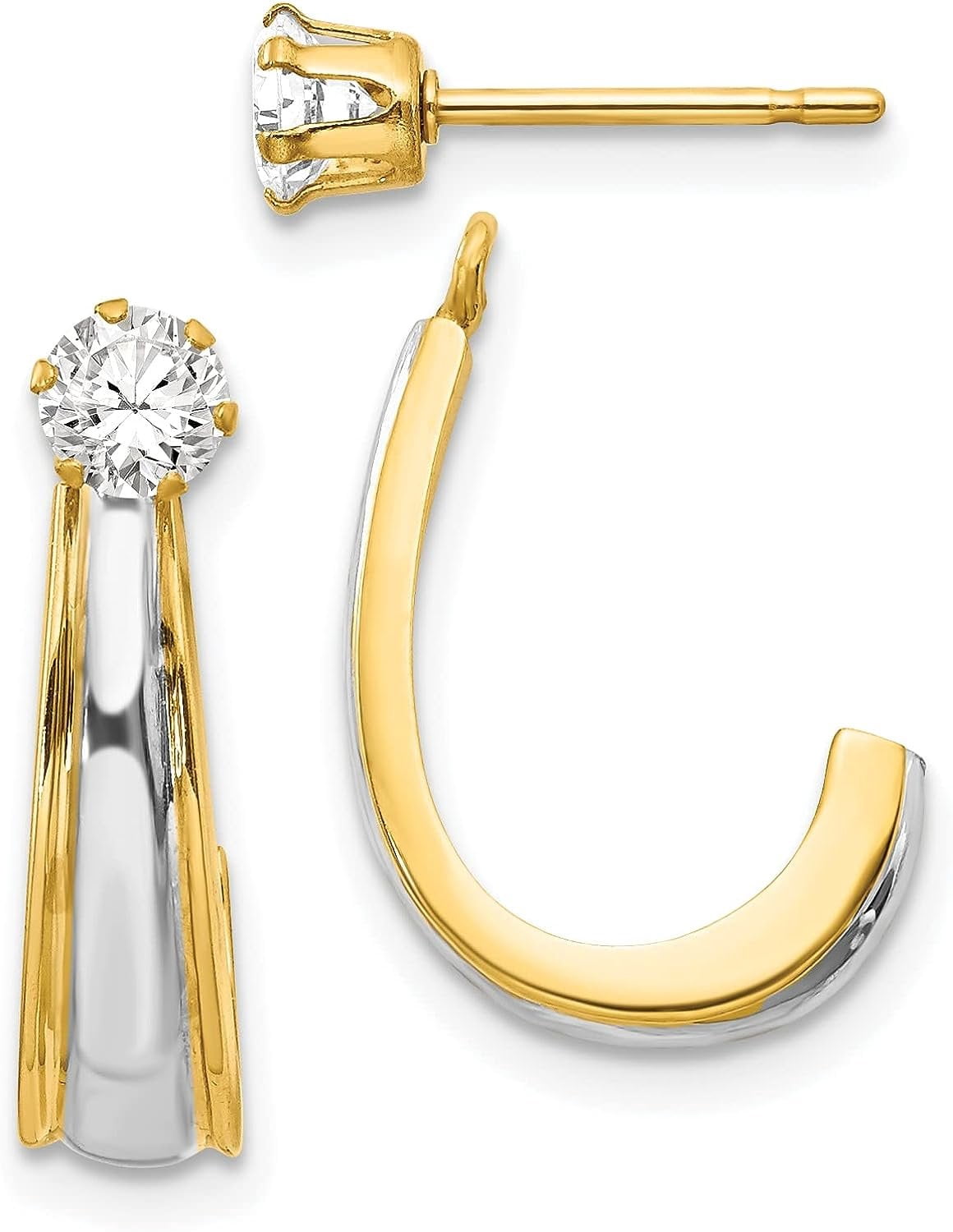 14k Yellow Gold & Rhodium J-Hoop with CZ Stud Earring Jackets - 23mm ...