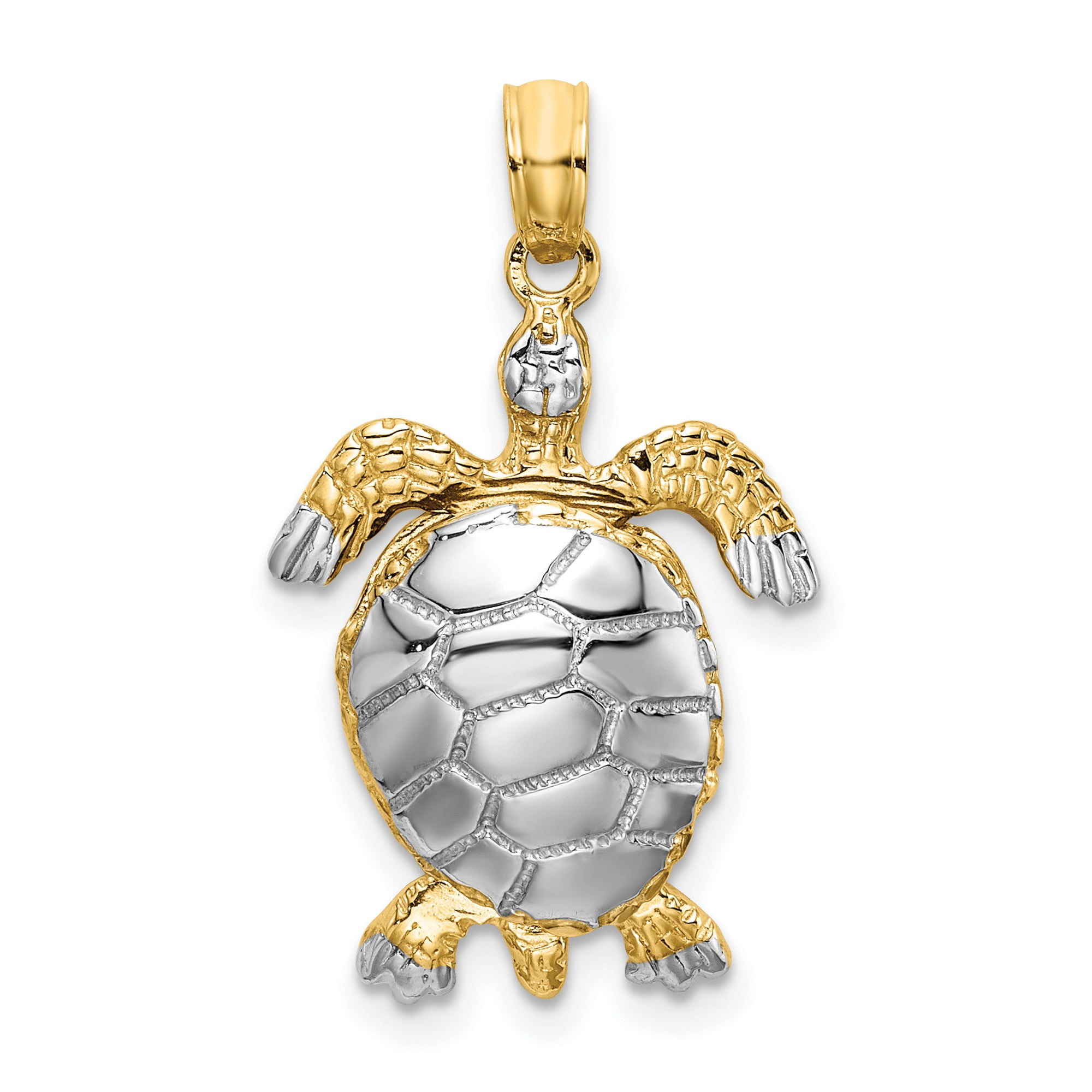 14k Yellow Gold Sea Turtle Pendant Charm, 3D Polished Ocean Animal ...