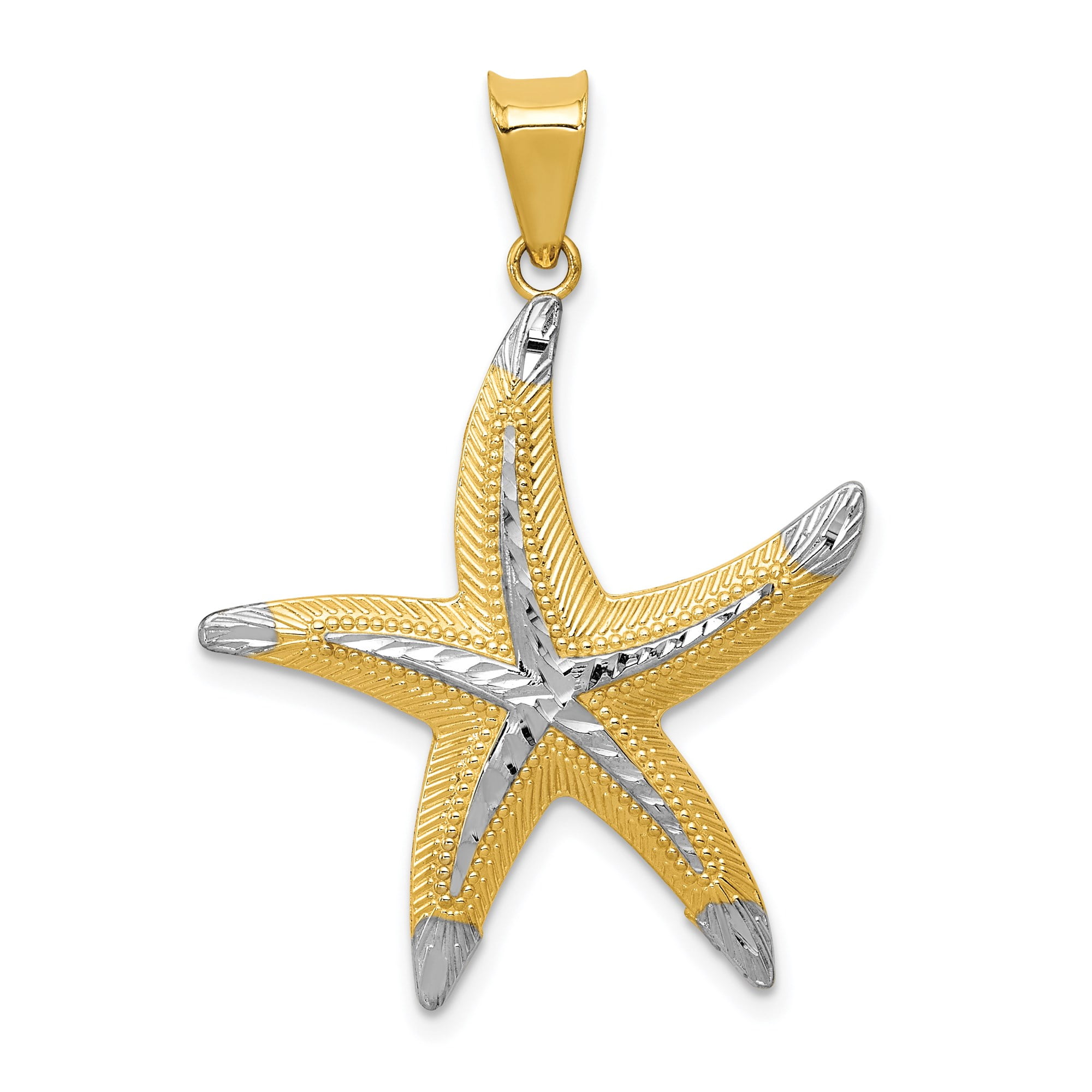 14k Yellow Gold and Rhodium Starfish Pendant for Women, Two-Tone ...