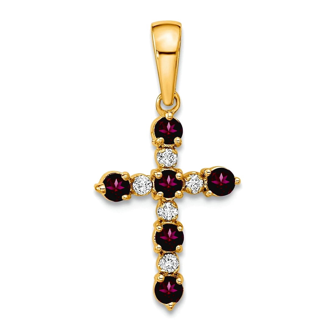 14k Yellow Gold Rhodolite Garnet and Diamond Religious Faith Cross ...