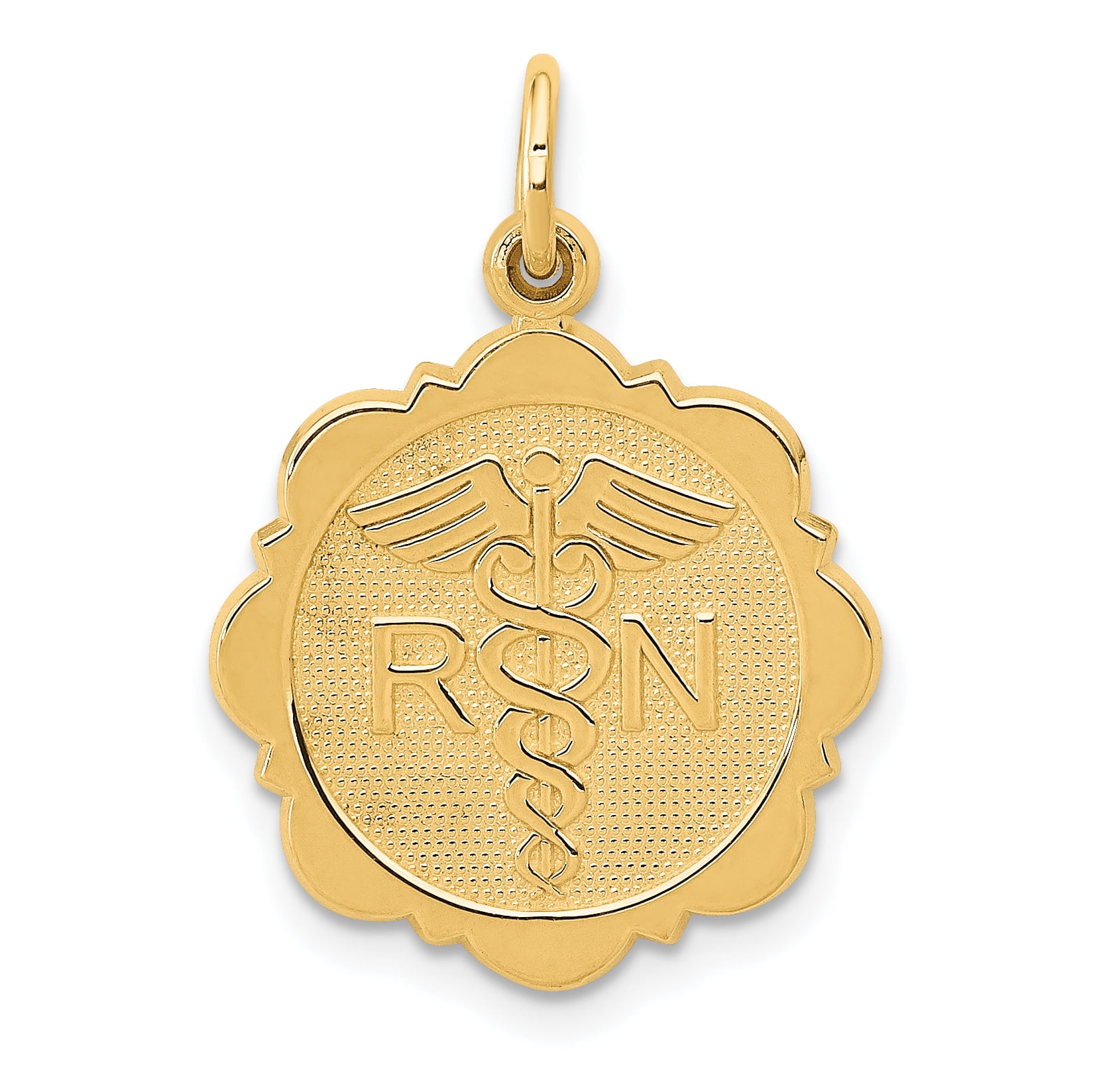 14k Yellow Gold Rn Caduceus Angel Nursing Registered Nurse Disc Charm ...