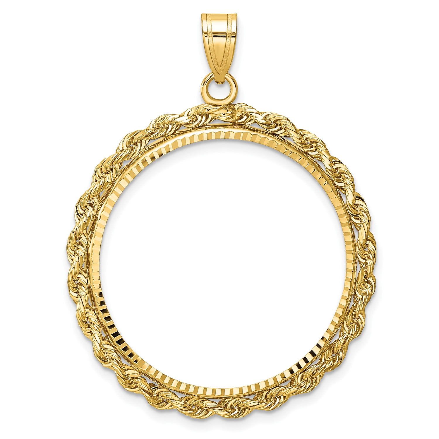14k Yellow Gold Rope Edge D/C Prong Setting Coin Bezel Pendant Mounting ...