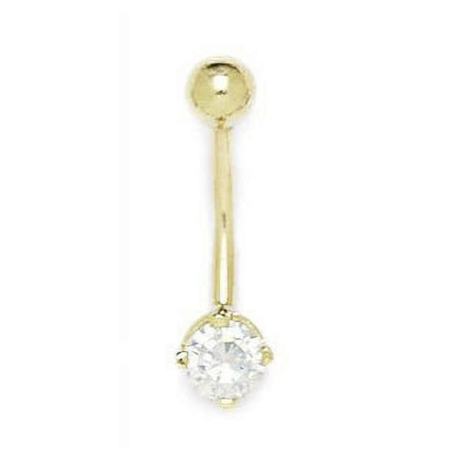 14k Yellow Gold Round Cubic Zirconia 14 Gauge Body Jewelry Belly Ring ...