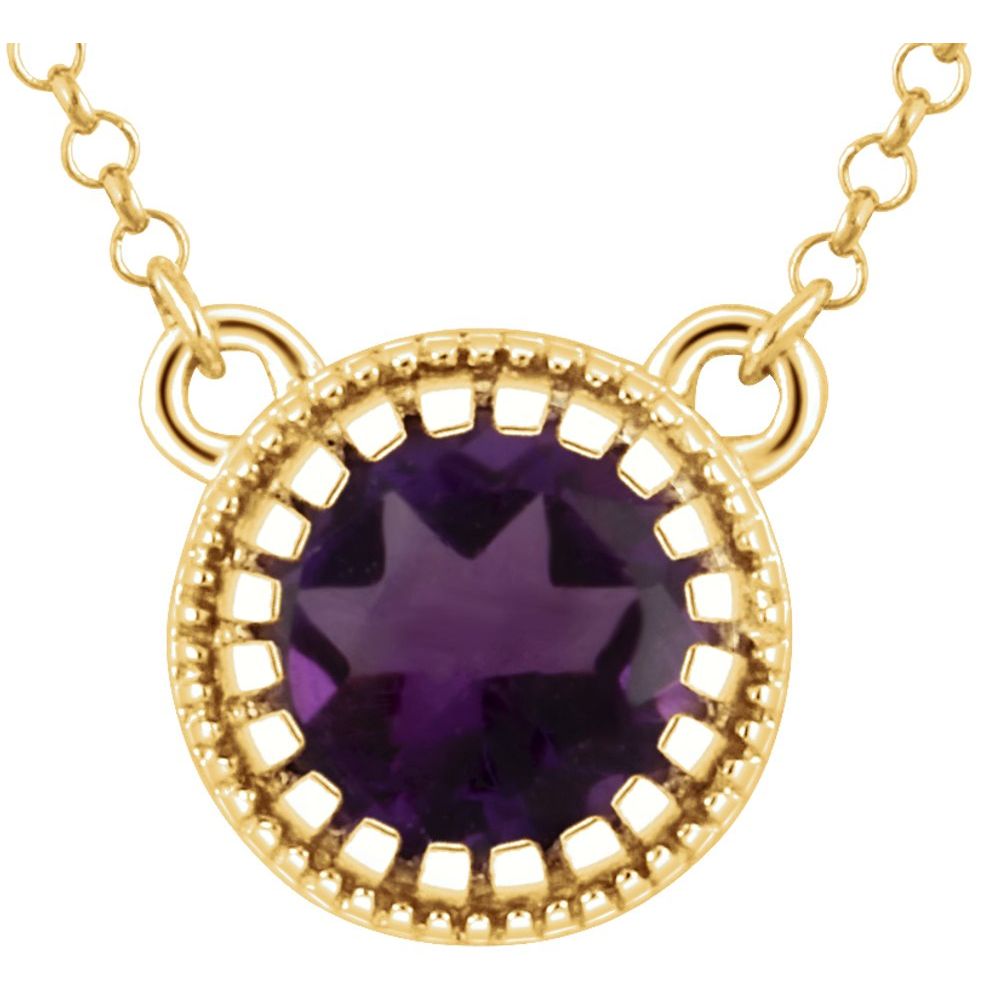 14k Yellow Gold Round Shape Amethyst "February" Birthstone Solitaire ...
