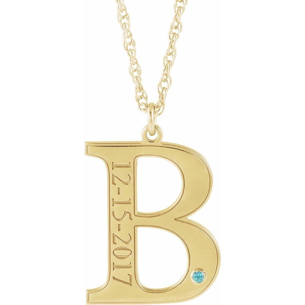 14k Yellow Gold Round Shape December Engraveable Birthstone Letter "B ...
