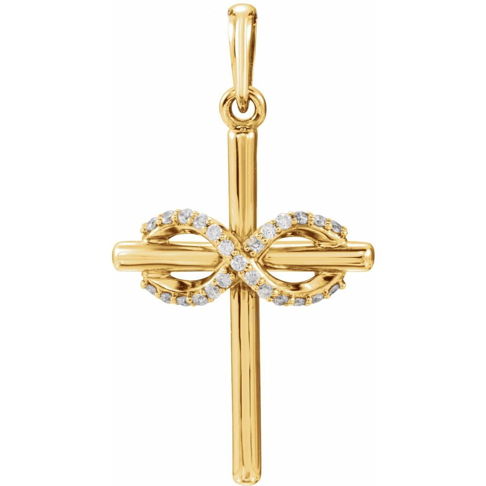 14k Yellow Gold Round Shape Diamond Infinity-Inspired Cross Religious ...