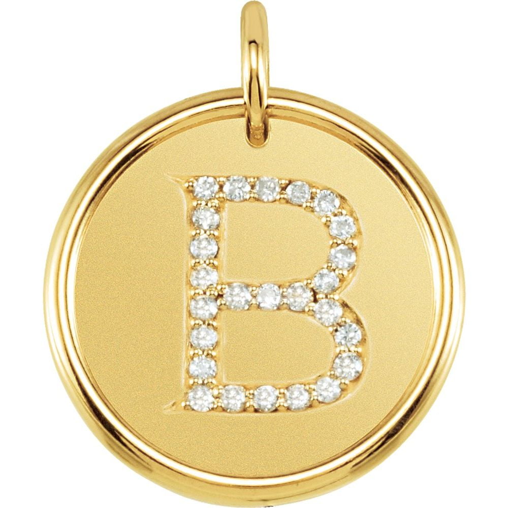 14k Yellow Gold Round Shape Diamond Initial B Pendant Fine Jewelry for ...
