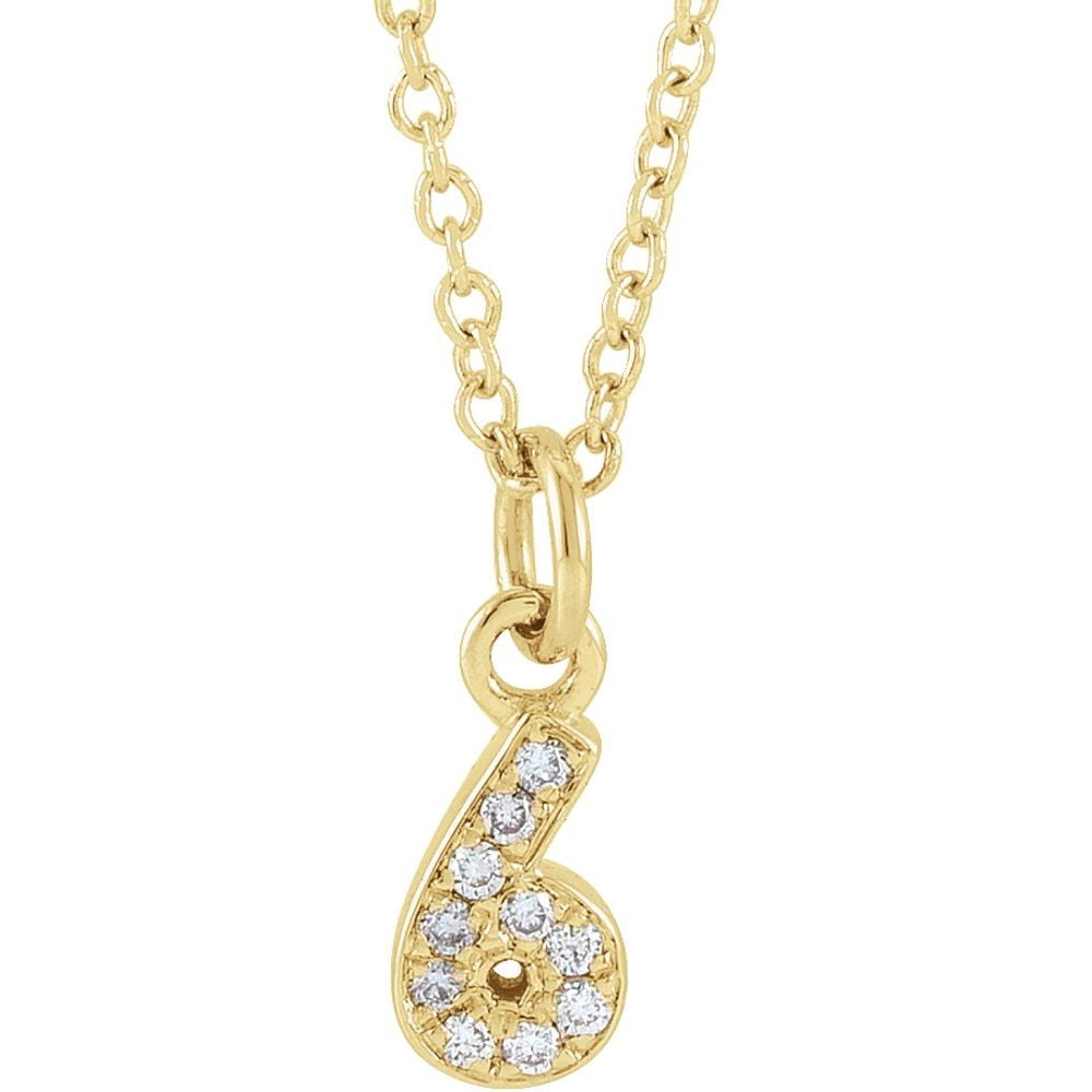 14k Yellow Gold Round Shape Diamond Numeral 6 Necklace Fine Jewelry for ...