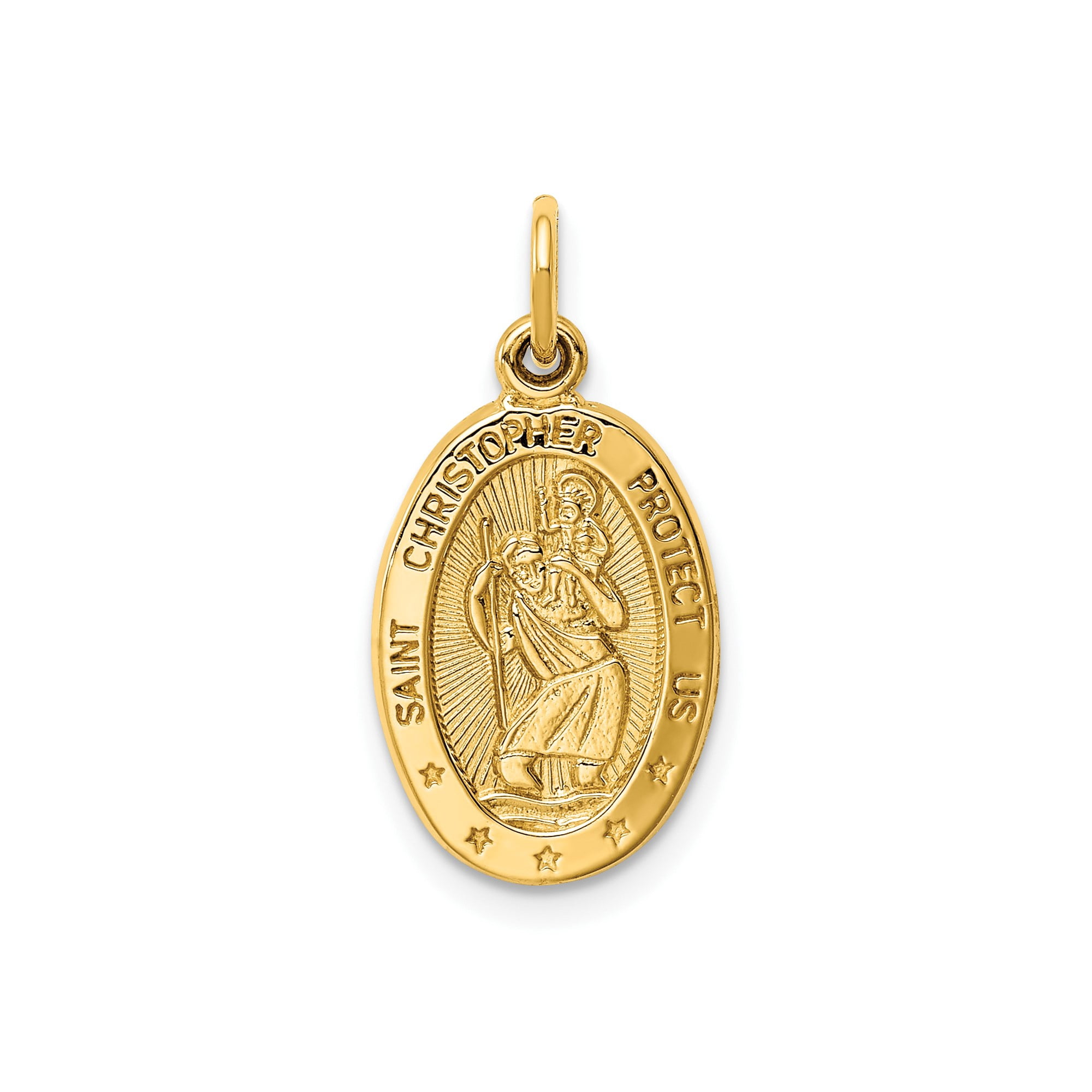 14k Yellow Gold Saint Christopher Pendant Necklace for Protection Oval ...
