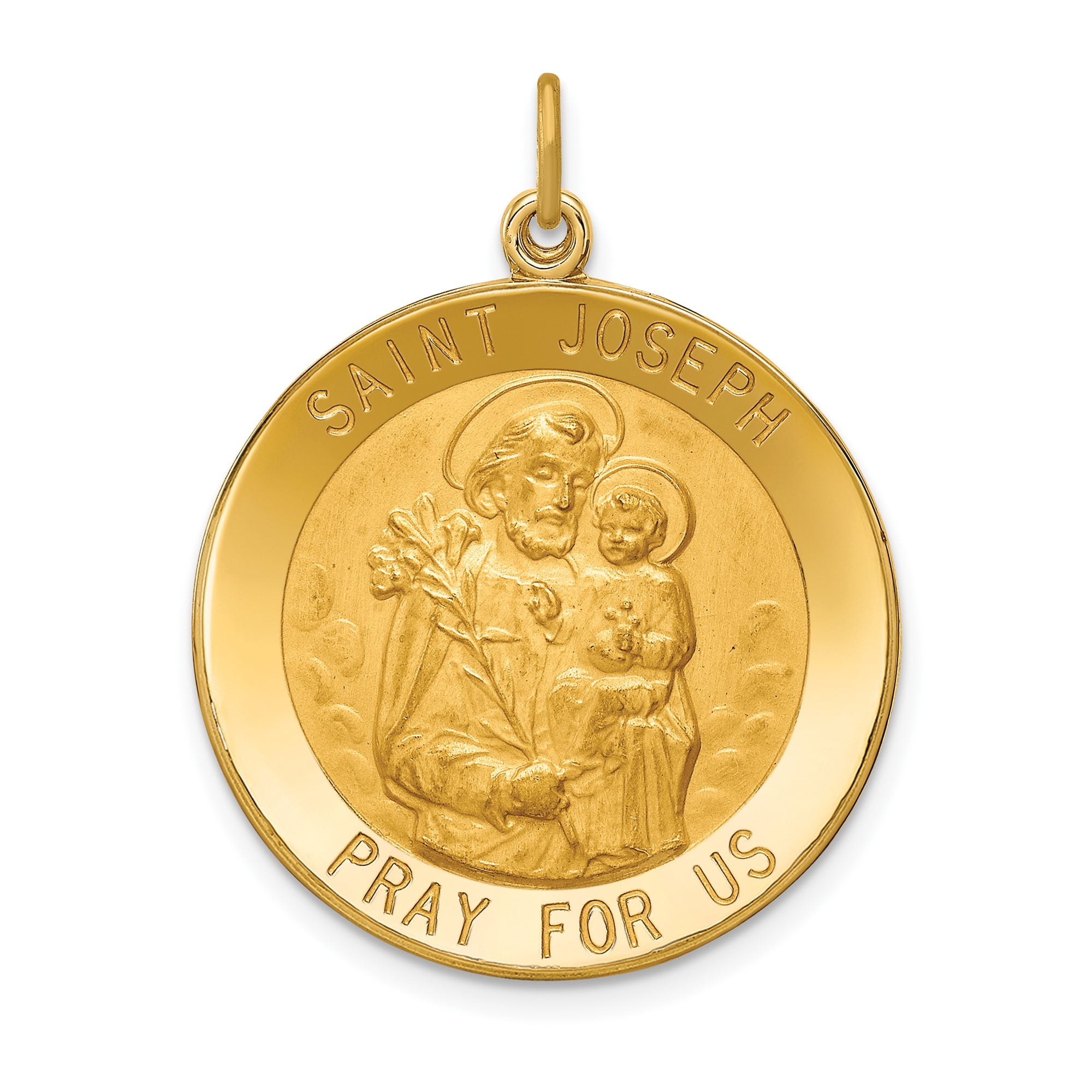 14k Yellow Gold Saint Joseph Medal Pendant with Jesus Engraving ...