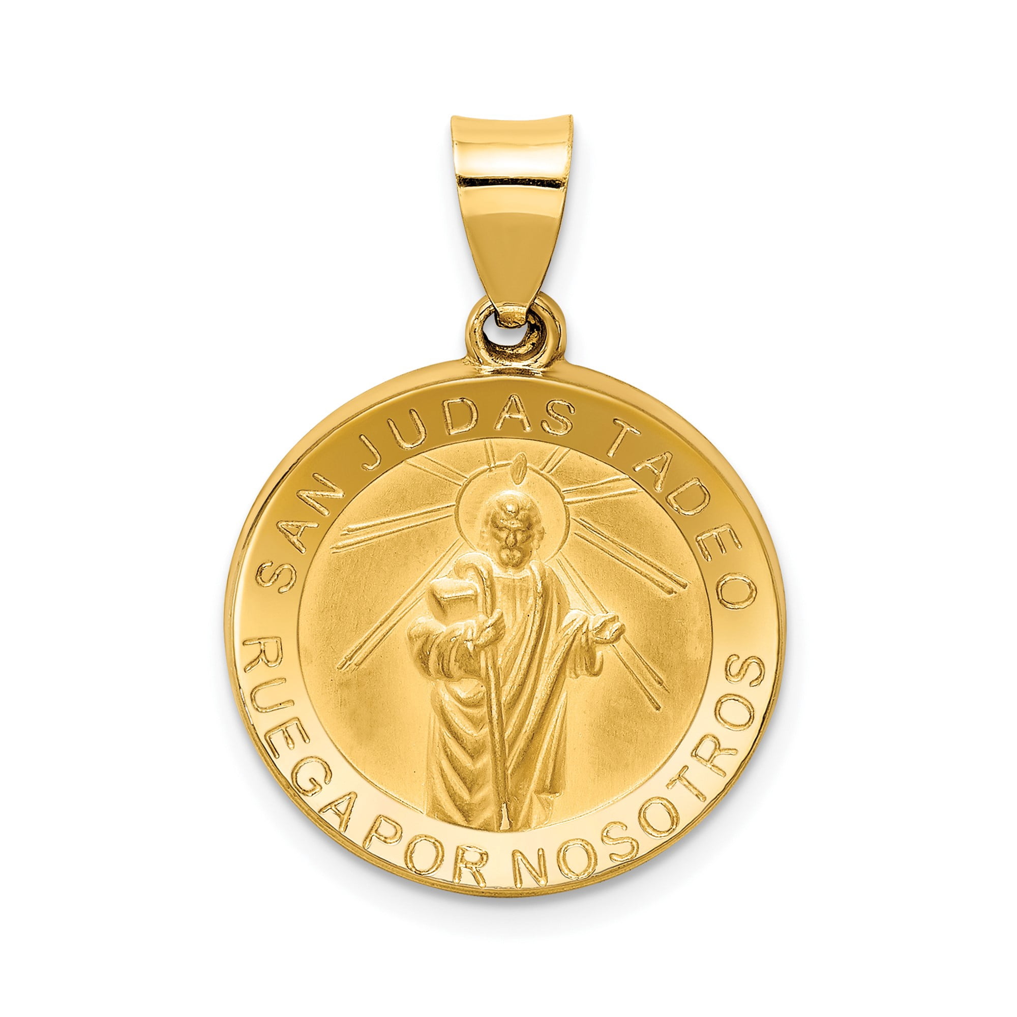14k Yellow Gold Saint Jude Thaddeus Pendant with San Judas Tadeo Ruega ...