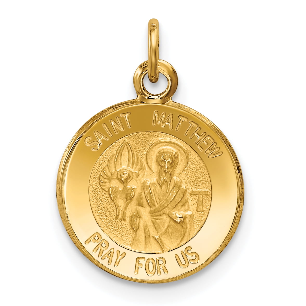 14k Yellow Gold Saint Matthew Medal Charm Necklace Pendant Religious ...