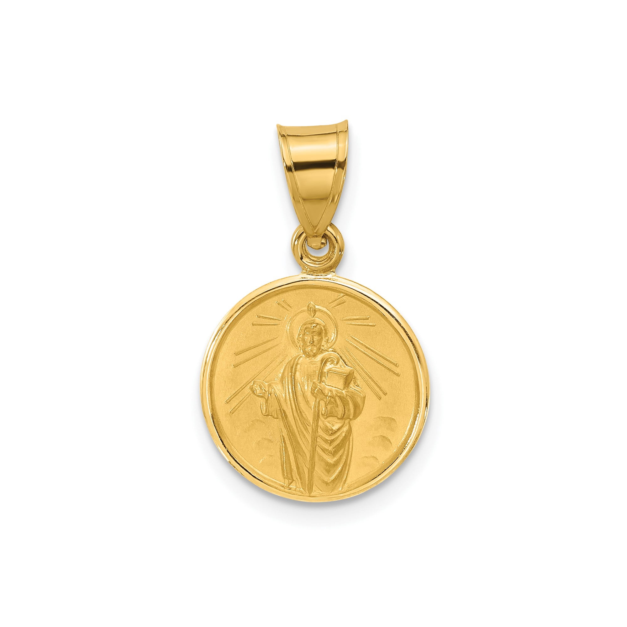 14k Yellow Gold Saint Pendant Necklace with Halo, Radiating Lines ...