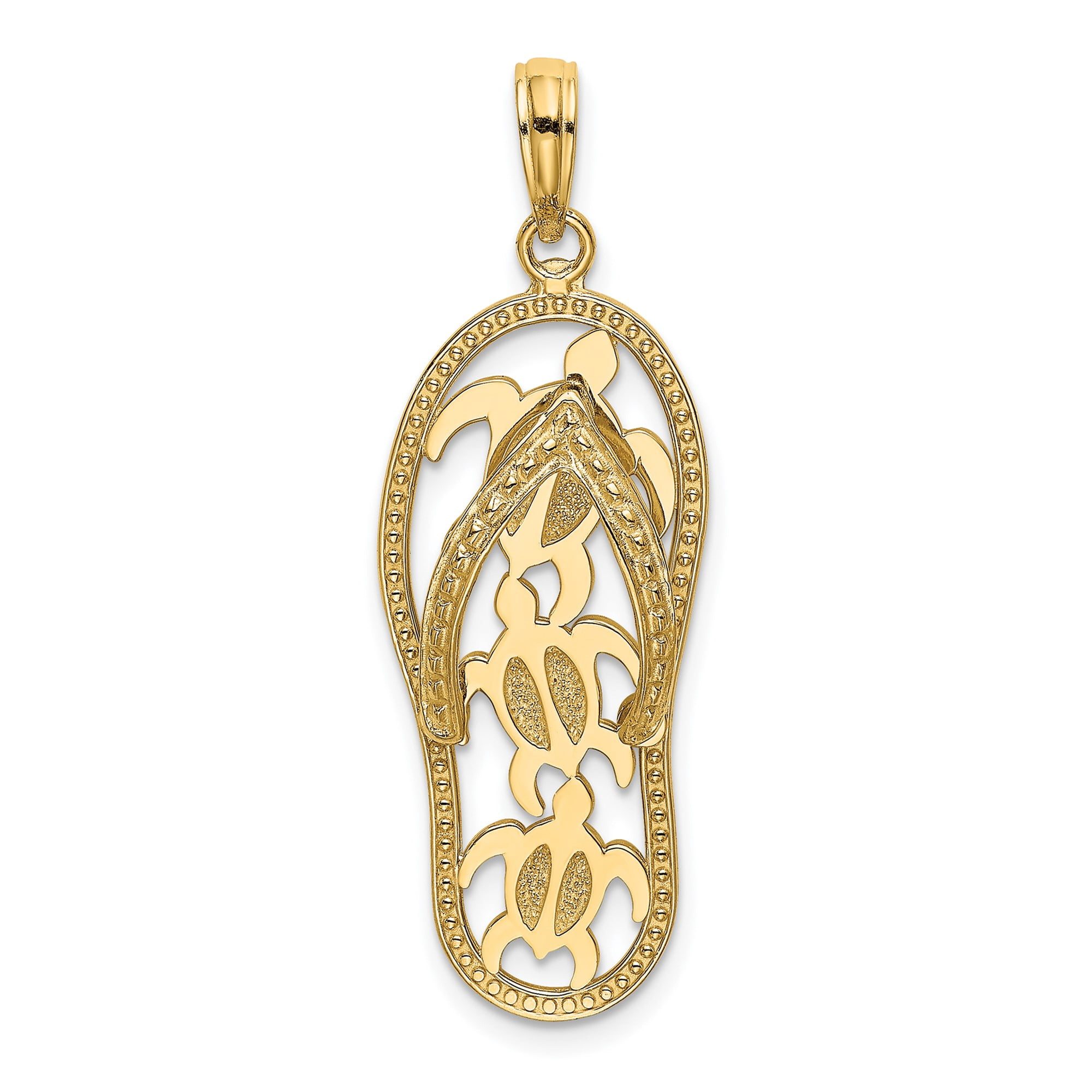 14k Yellow Gold Sandal Pendant with Cutout Sea Turtles, Tropical Beach ...