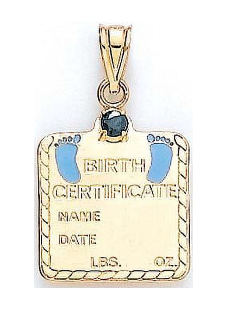 14k Yellow Gold Sapphire Baby Boy Birth Certificate Pendant 1 1/16 Inch ...