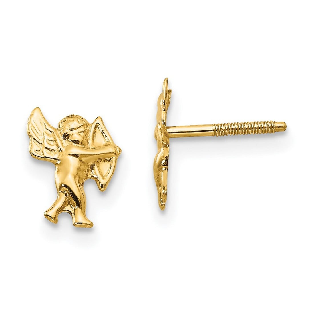 14k Yellow Gold Screw back Post Polished Cupid-Screw-Back Earrings ...