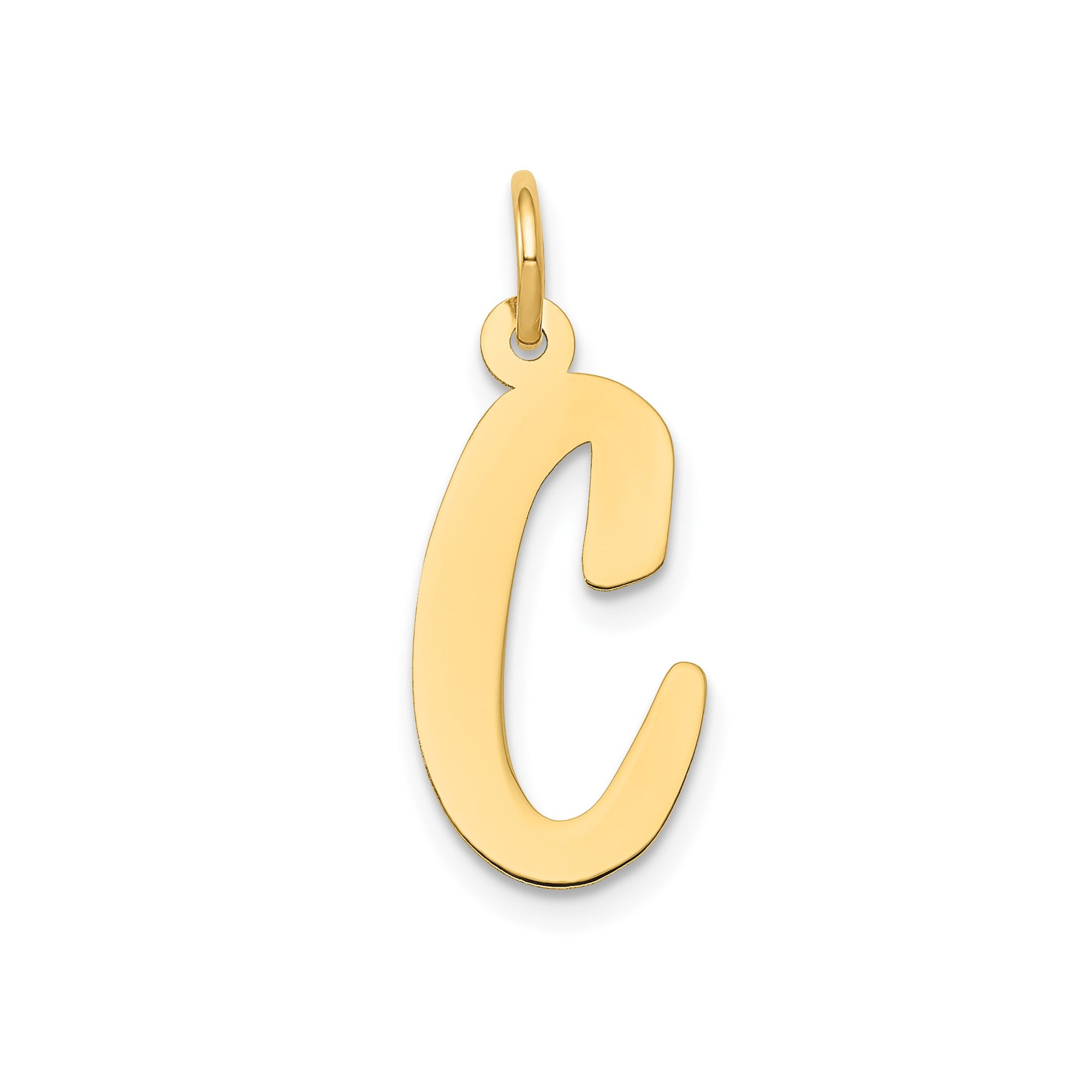 14k Yellow Gold Script Initial C Pendant for Women, Polished Letter ...