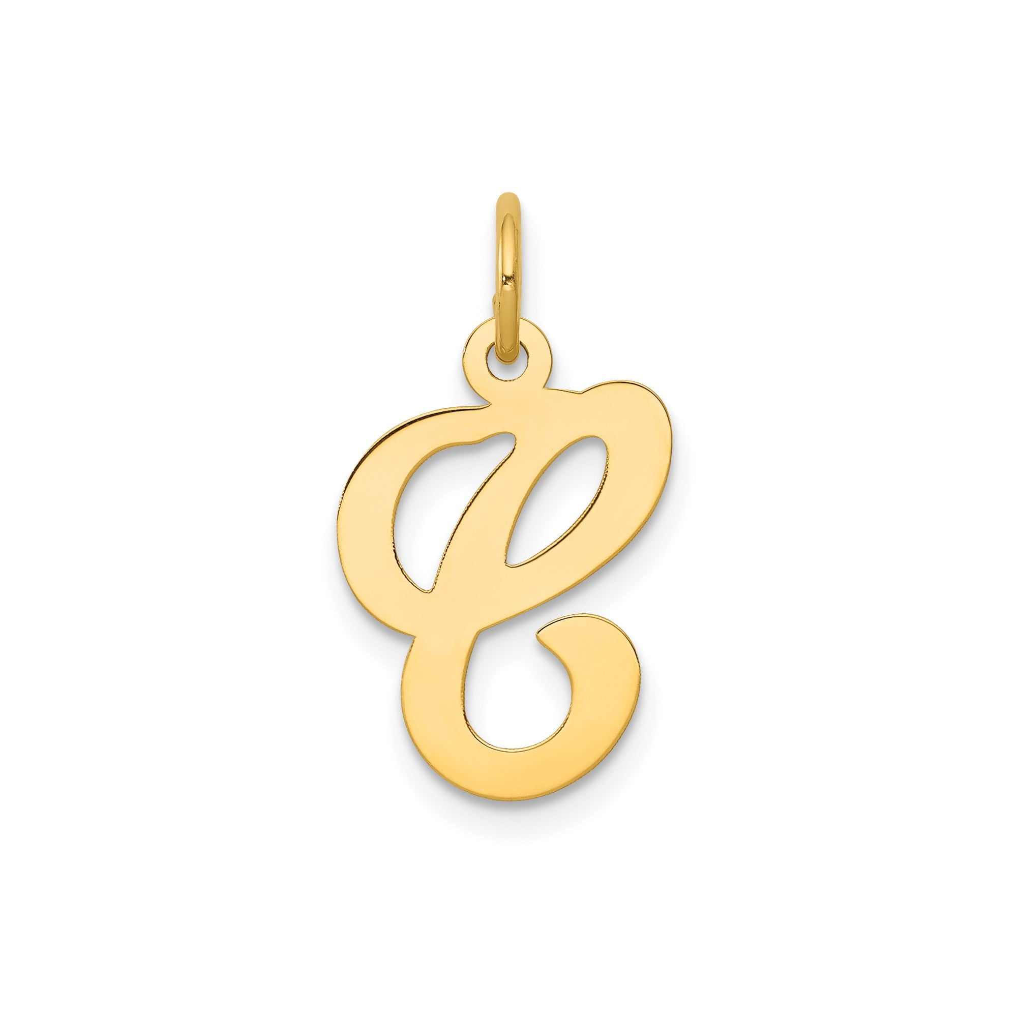 14k Yellow Gold Script Initial C Pendant for Women, Polished Cursive ...