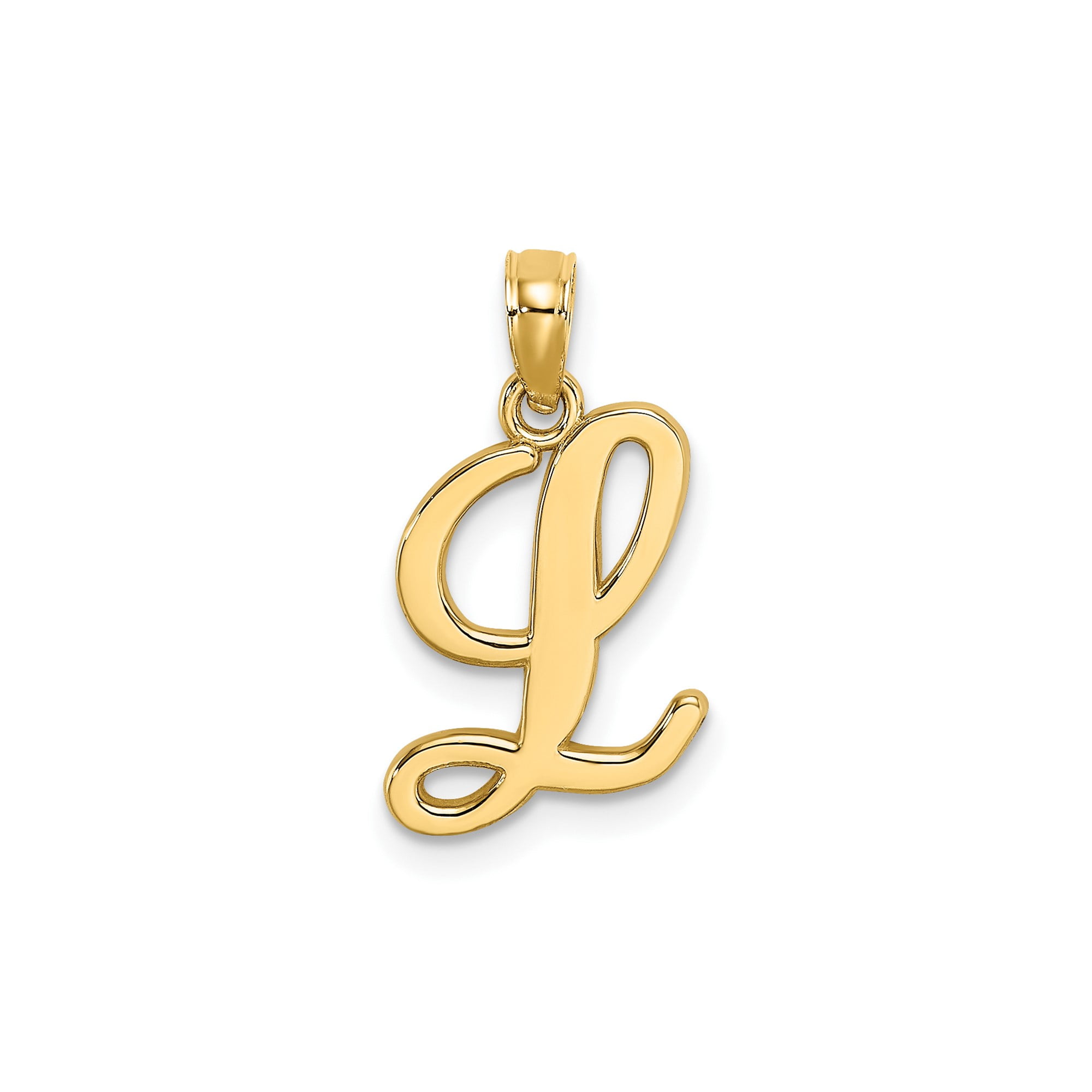 14k Yellow Gold Script Initial L Pendant for Women, Polished Cursive ...