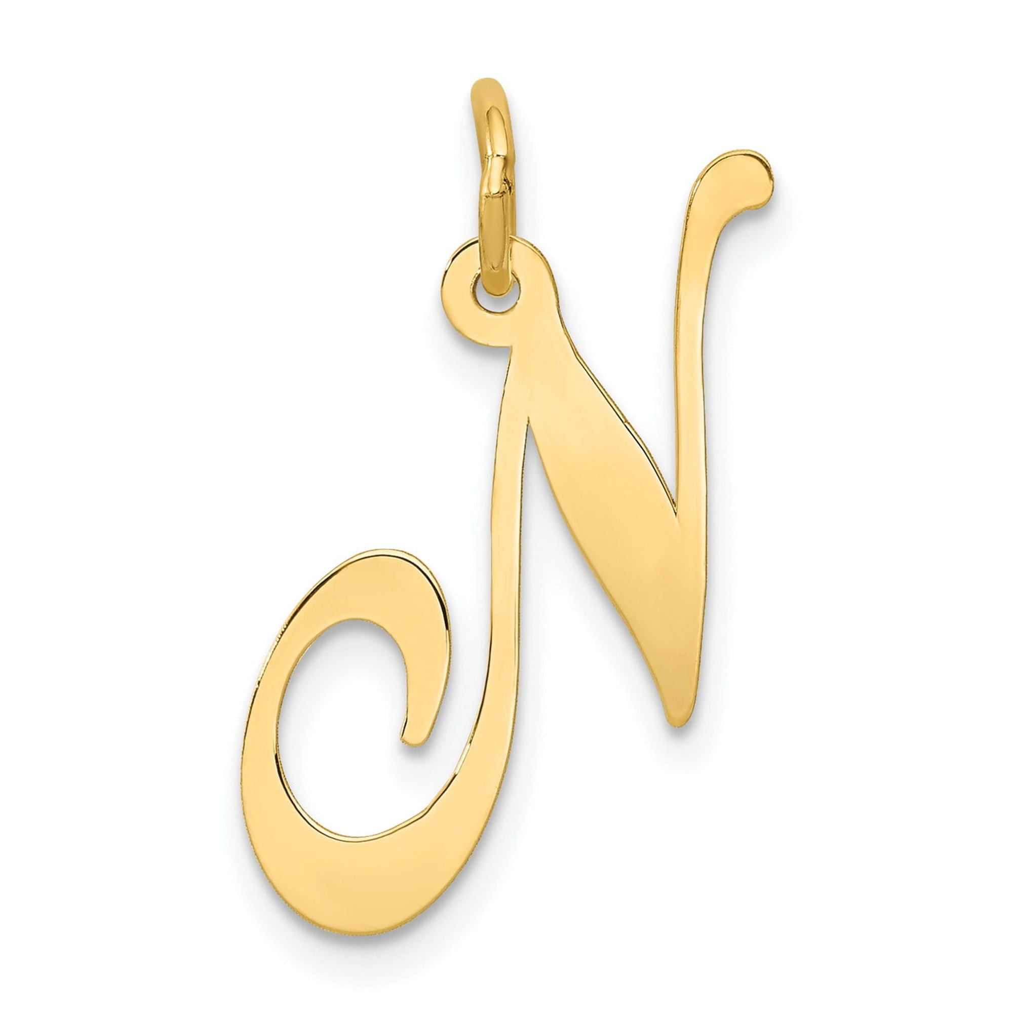 14k Yellow Gold Script Initial N Pendant for Women, Polished Cursive ...