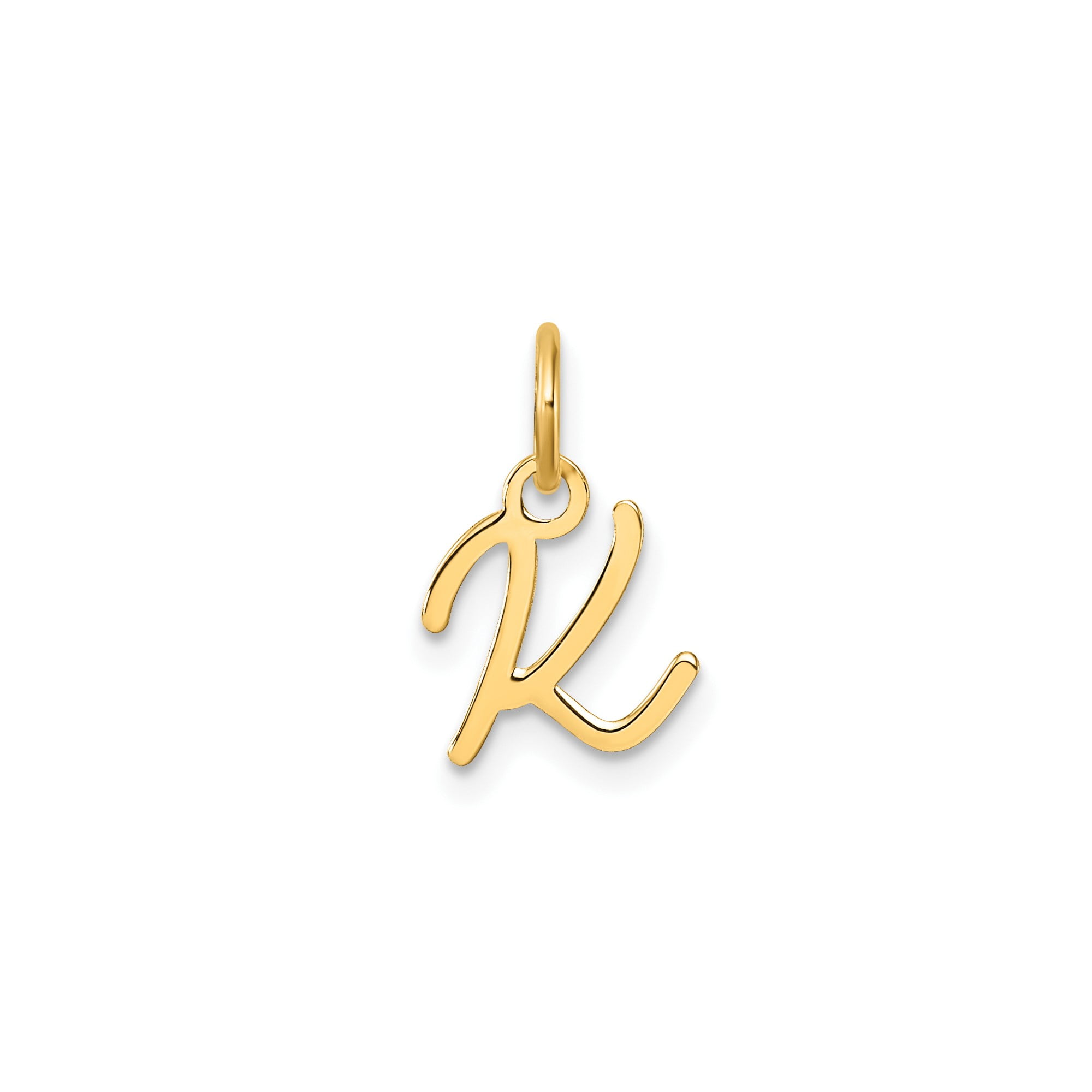14k Yellow Gold Script K Pendant for Women, Polished Cursive Initial ...