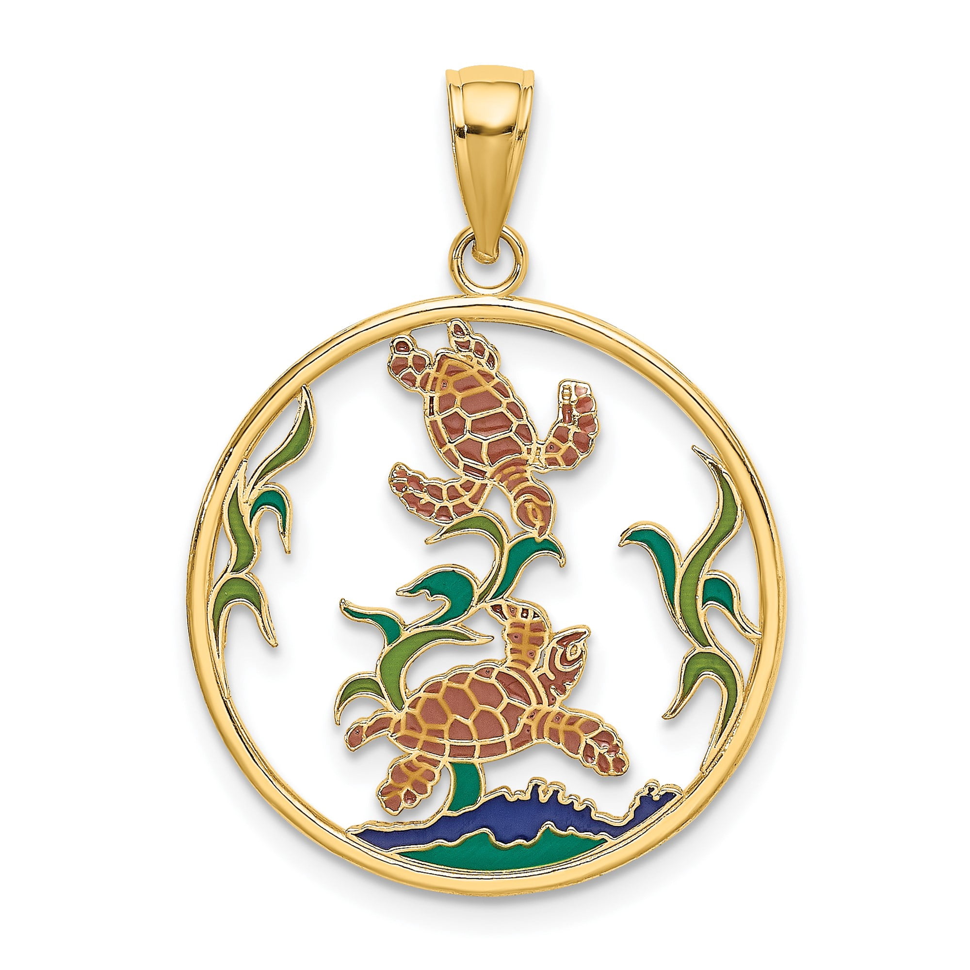 14k Yellow Gold Sea Turtle Pendant with Enamel Accents, Ocean Necklace ...