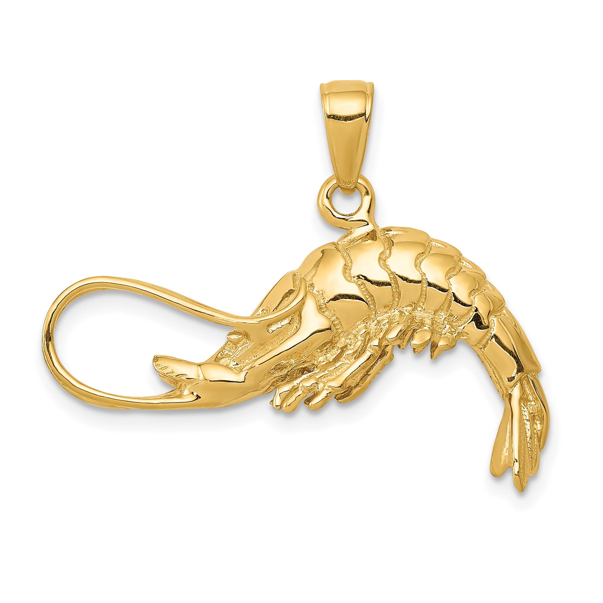 14k Yellow Gold Shrimp Pendant, Detailed Crustacean Design, Unisex ...