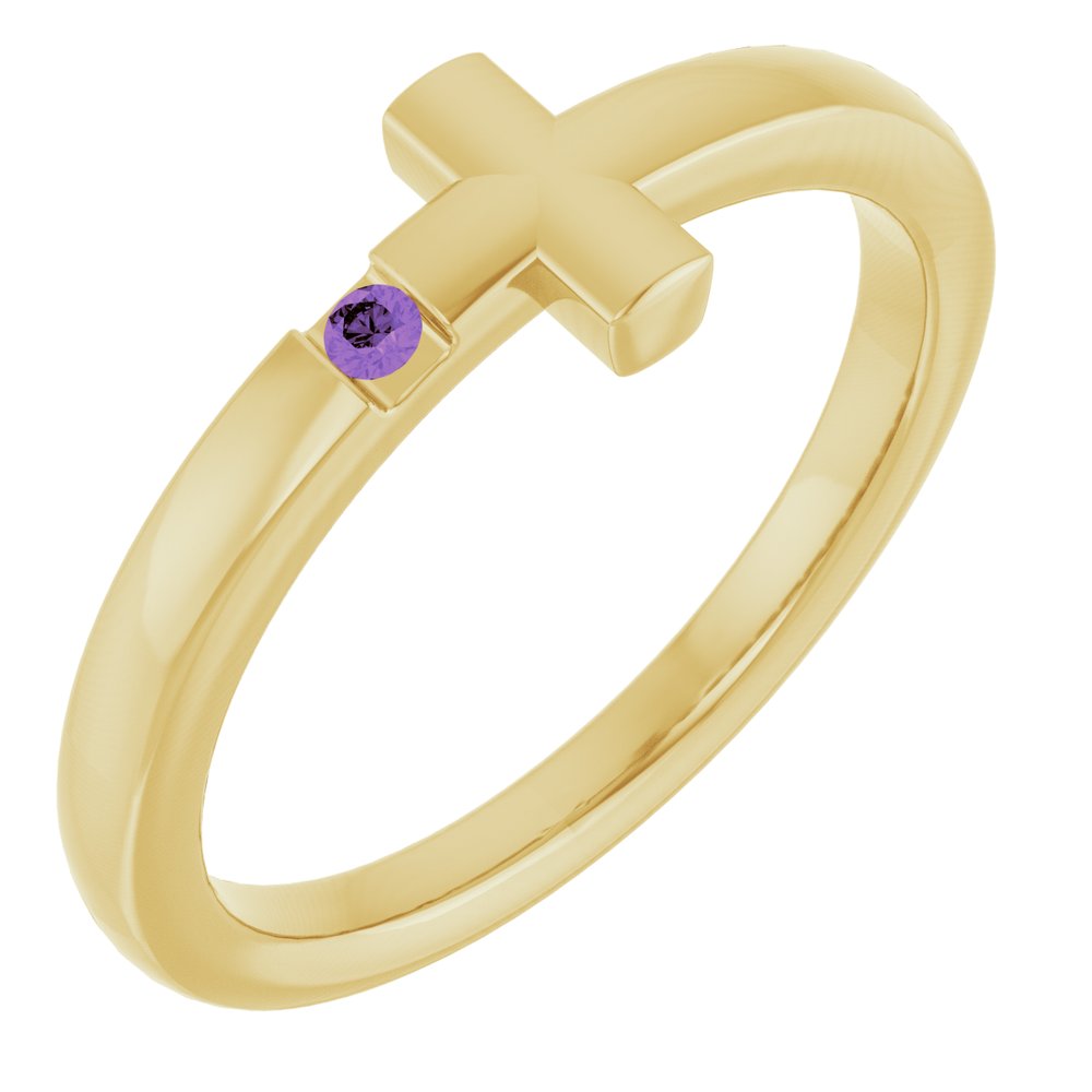 14k Yellow Gold Small Amethyst Sideways Cross Religious Fashion Ring ...