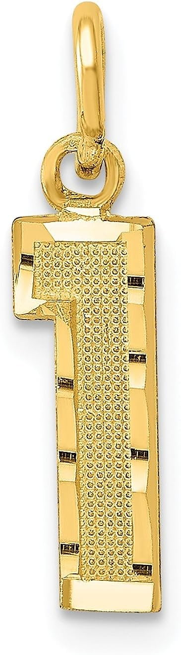 14k Yellow Gold Small Brushed Diamond-cut Number 1 Charm - 15.42mm ...