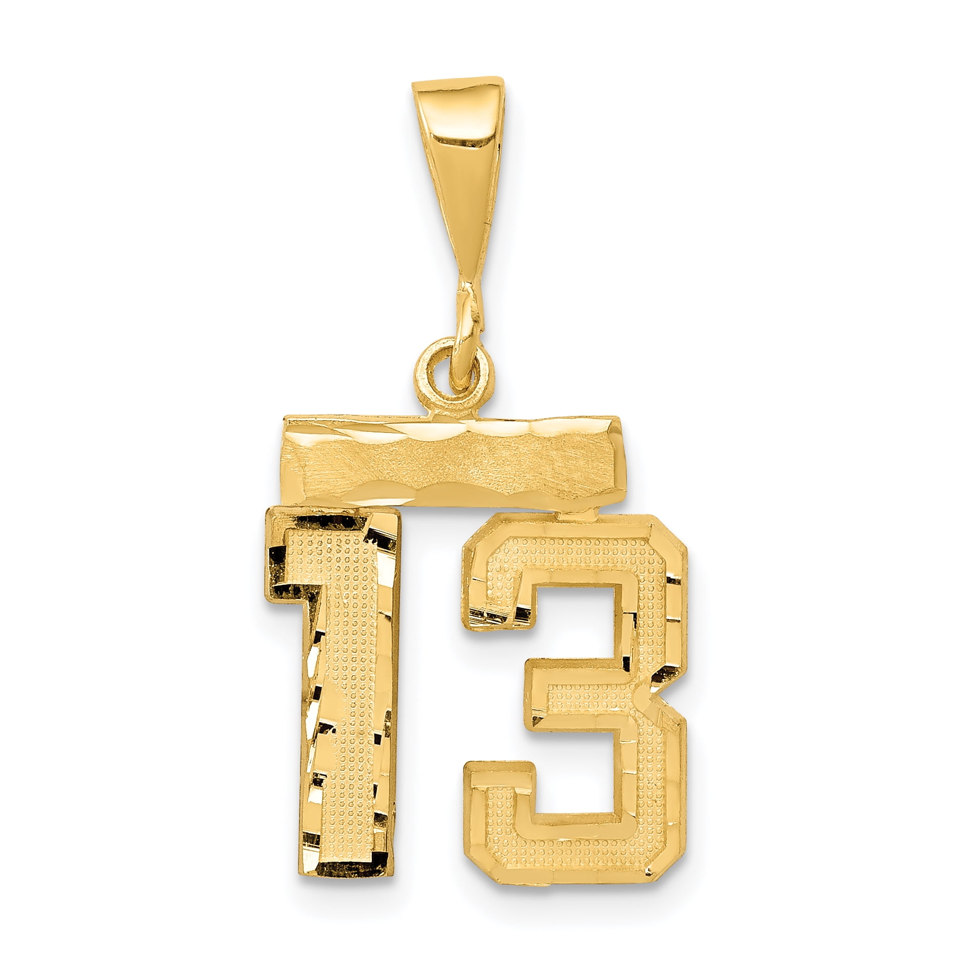 14k Yellow Gold Small Brushed Number 13 Charm Necklace Pendant Charms ...