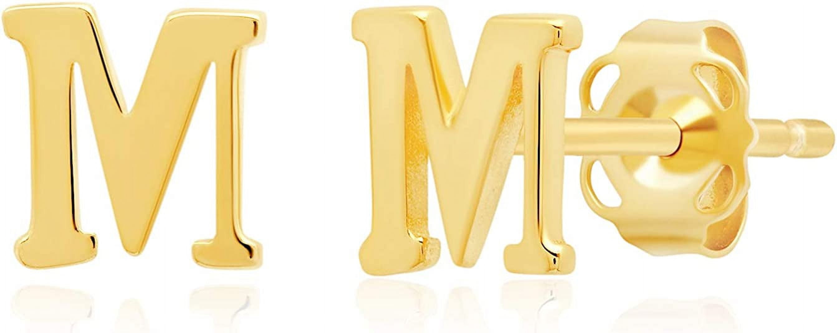 14k Yellow Gold Small Script Initial Letter Stud Earrings for Women | 5mm 14k Gold Stud Earrings ...