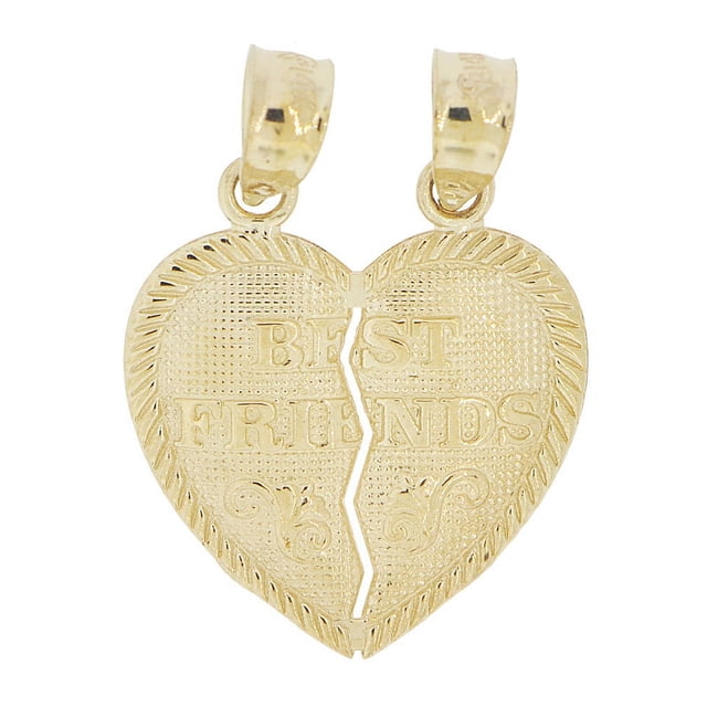14k Yellow Gold, Small Size Sharing Split Heart Pendant Charm Best ...