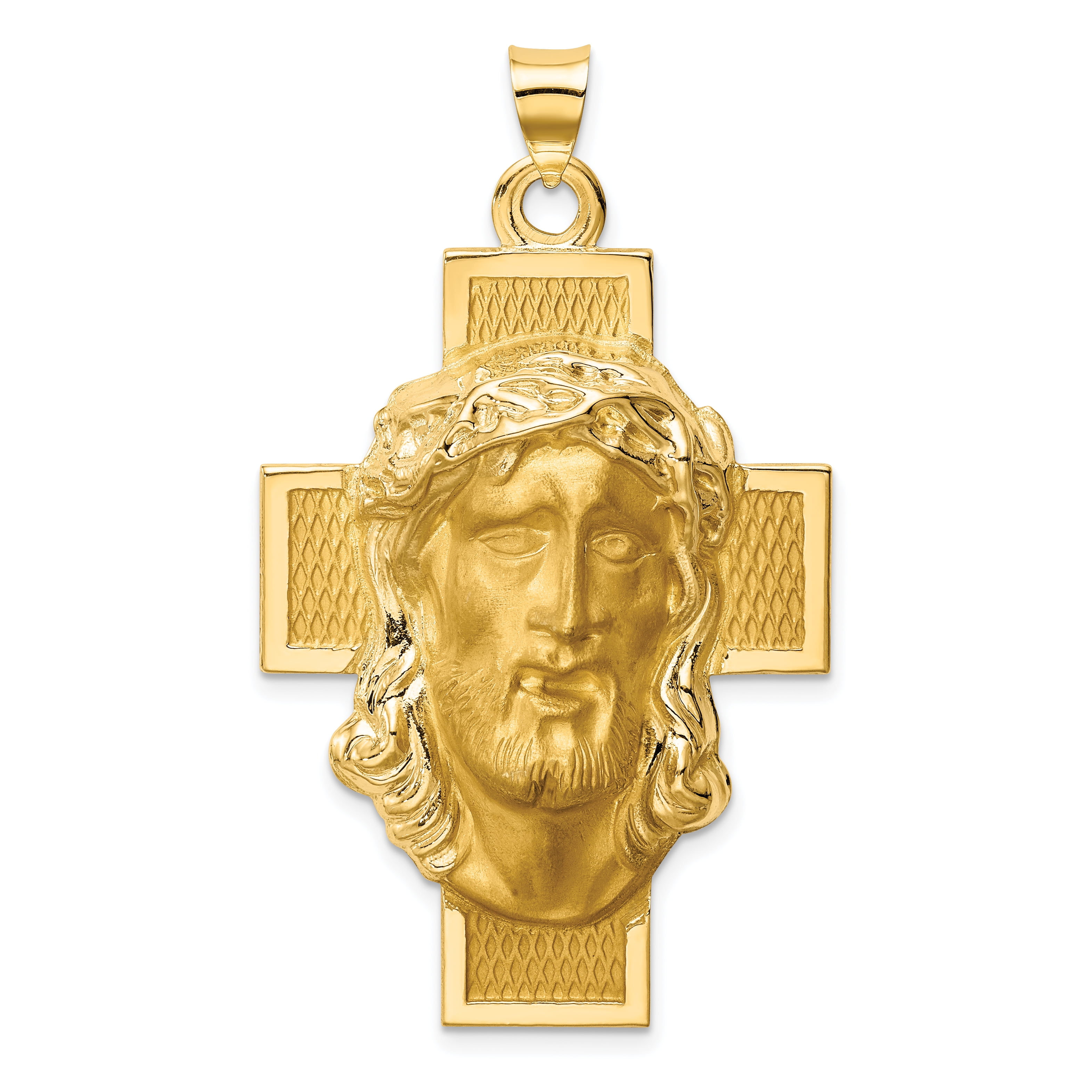 14k Yellow Gold Solid Hollow Polished/Satin Jesus Cross Medal Charm ...