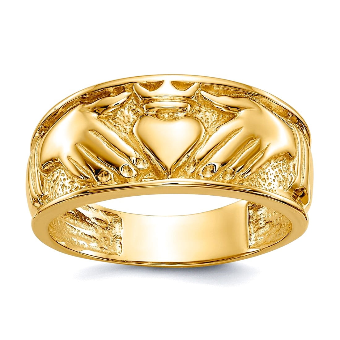 14k Yellow Gold Solid Mens Claddagh Celtic Trinity Knot Band Ring Size ...