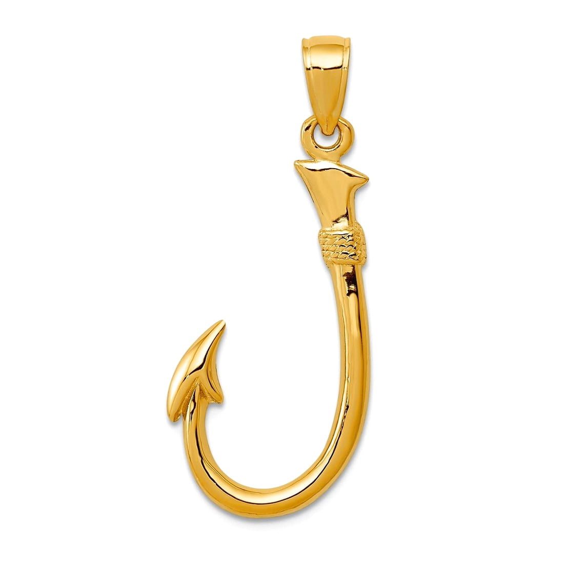 14k Yellow Gold 3-D Polished Fishing Hook Pendant, Solid Sealife ...