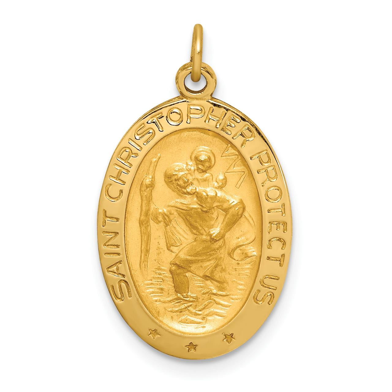 14k Yellow Gold Solid Polished/Satin Small Oval Shape St. Christopher ...