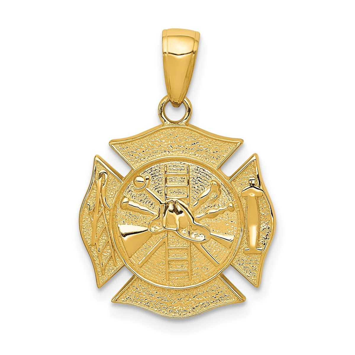 14k Yellow Gold Solid Textured Reversible Polished Fire Department ...