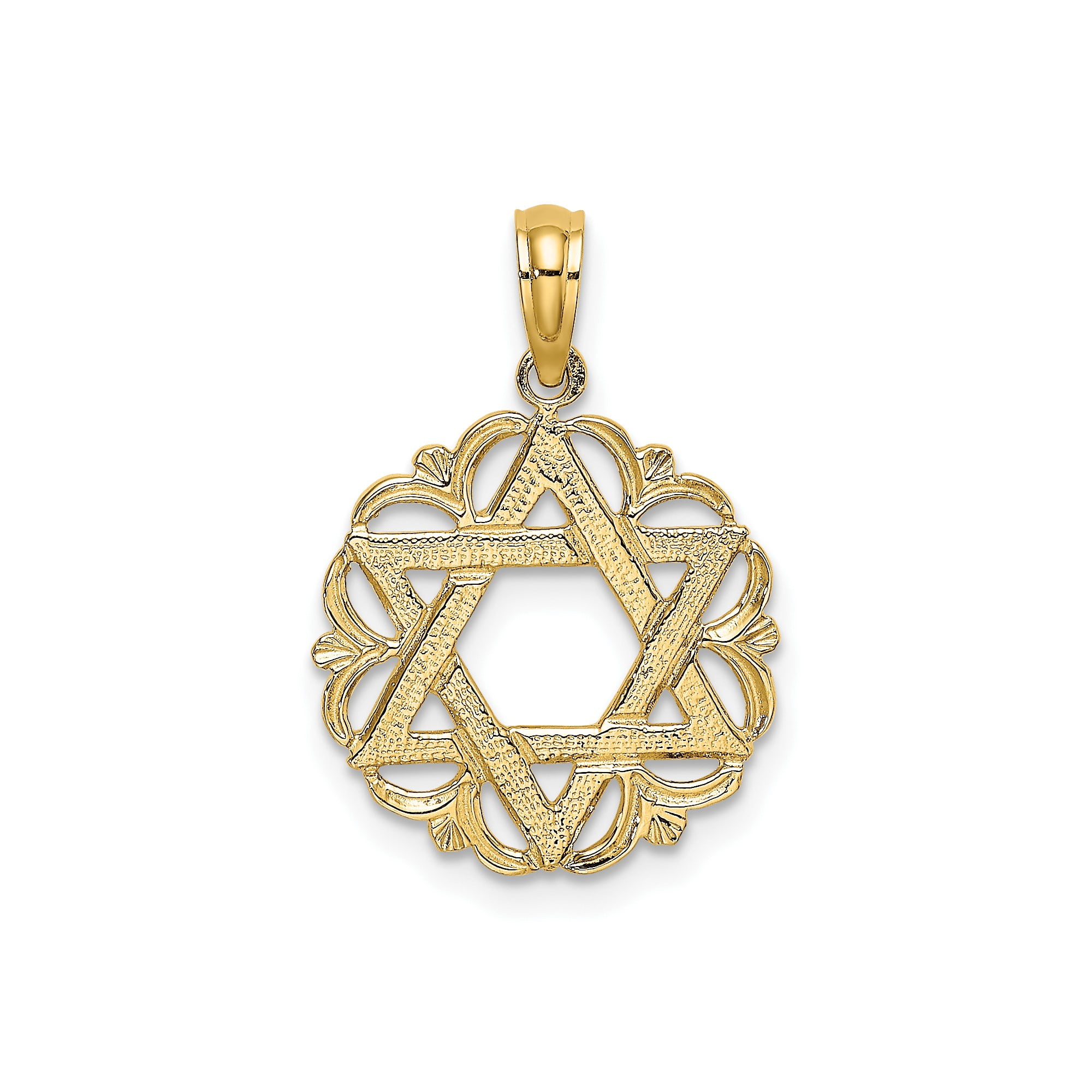 14k Yellow Gold Star of David Pendant for Women, Textured Finish with ...