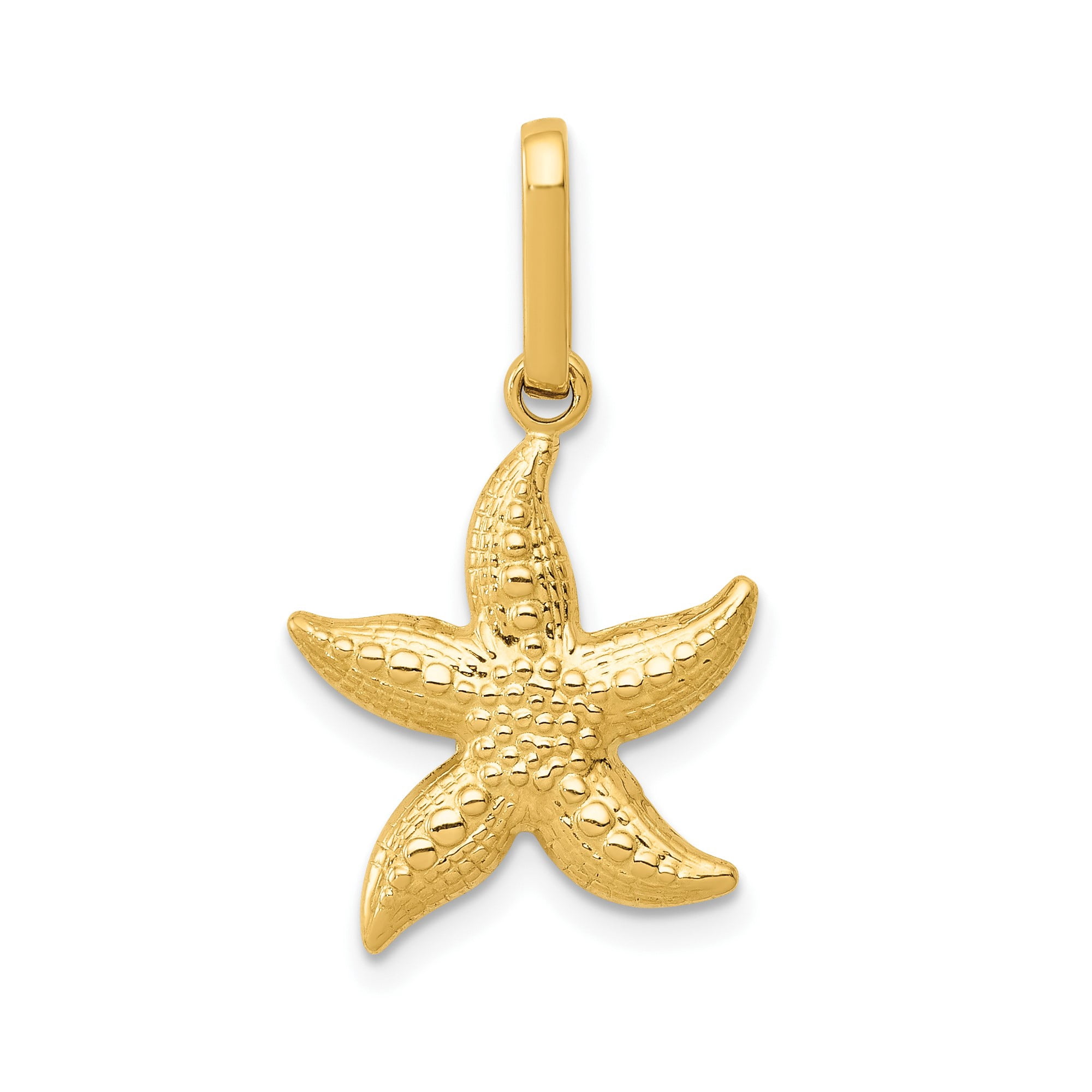 14k Yellow Gold Starfish Pendant for Women, Textured Nautical Charm ...