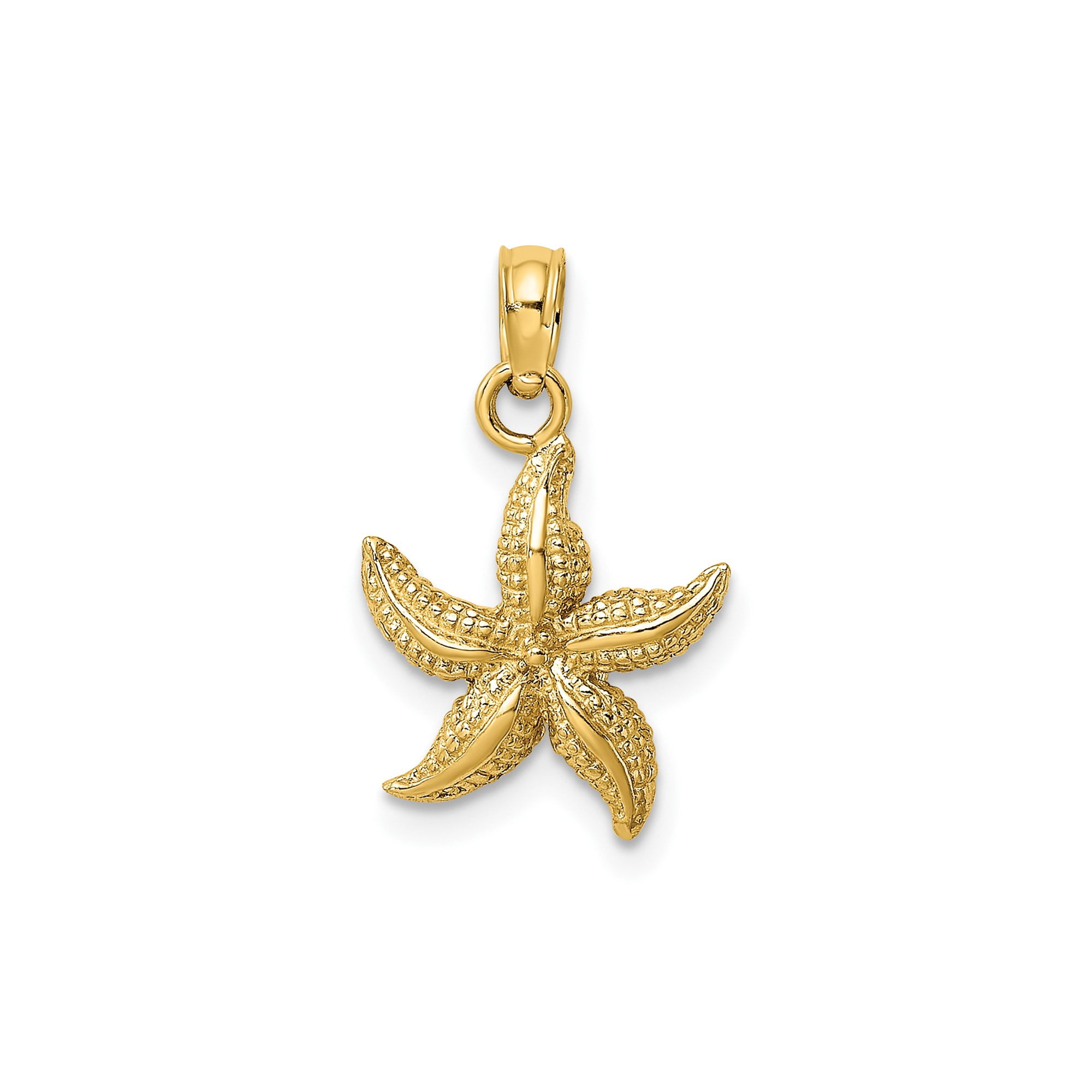 14k Yellow Gold Starfish Pendant for Women, Textured Marine Necklace ...