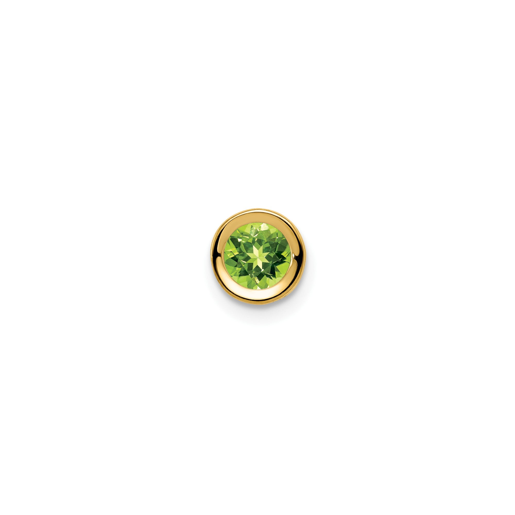 14k Yellow Gold Stud Earring for Women, Round Bezel-Set Green Peridot ...