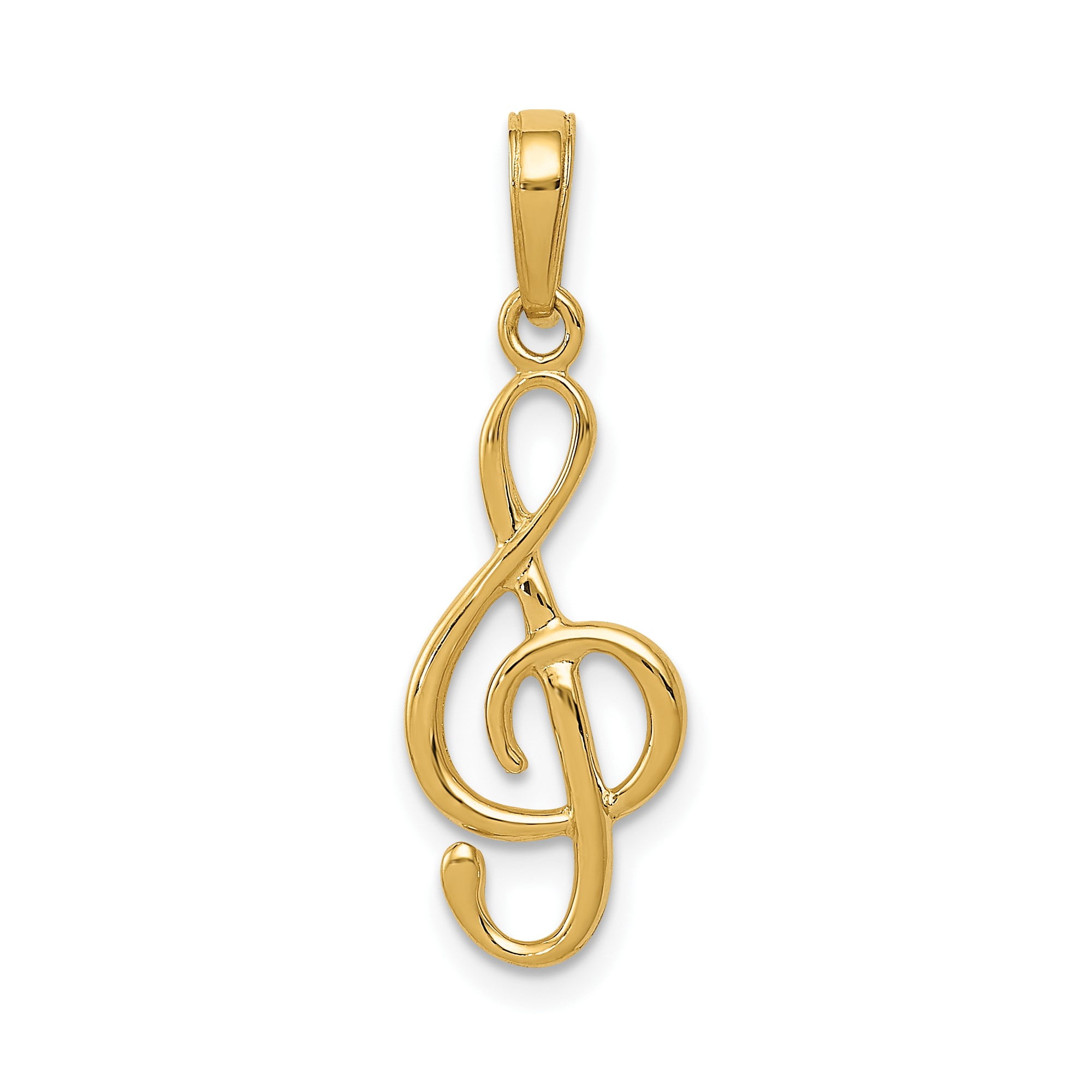 14k Yellow Gold Treble Clef Pendant, Polished Musical Note Necklace for ...