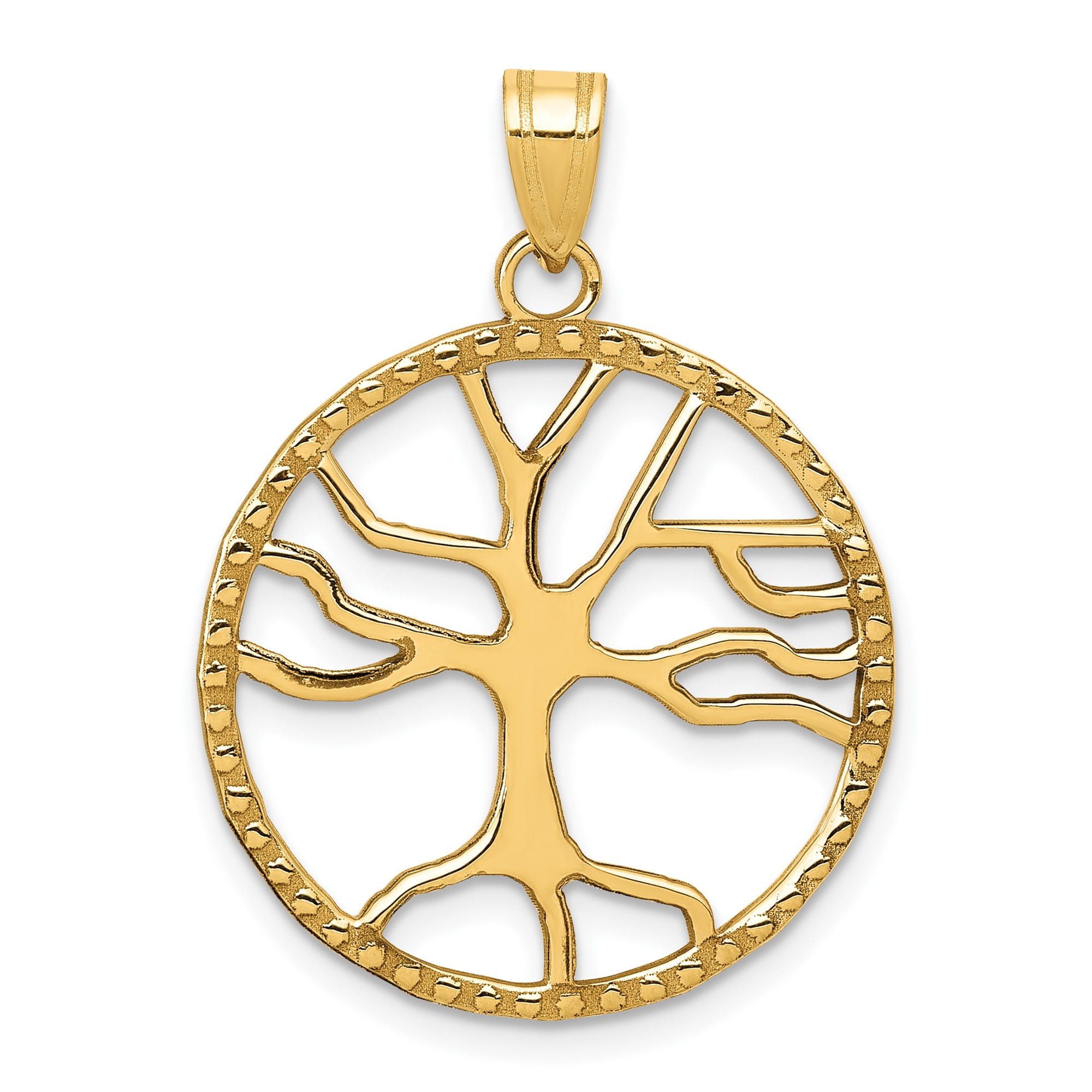 14k Yellow Gold Tree of Life Pendant for Women, Openwork Round Design ...