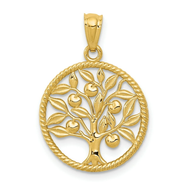 14k Yellow Gold Tree Of Life In Round Pendant Charm Necklace ...