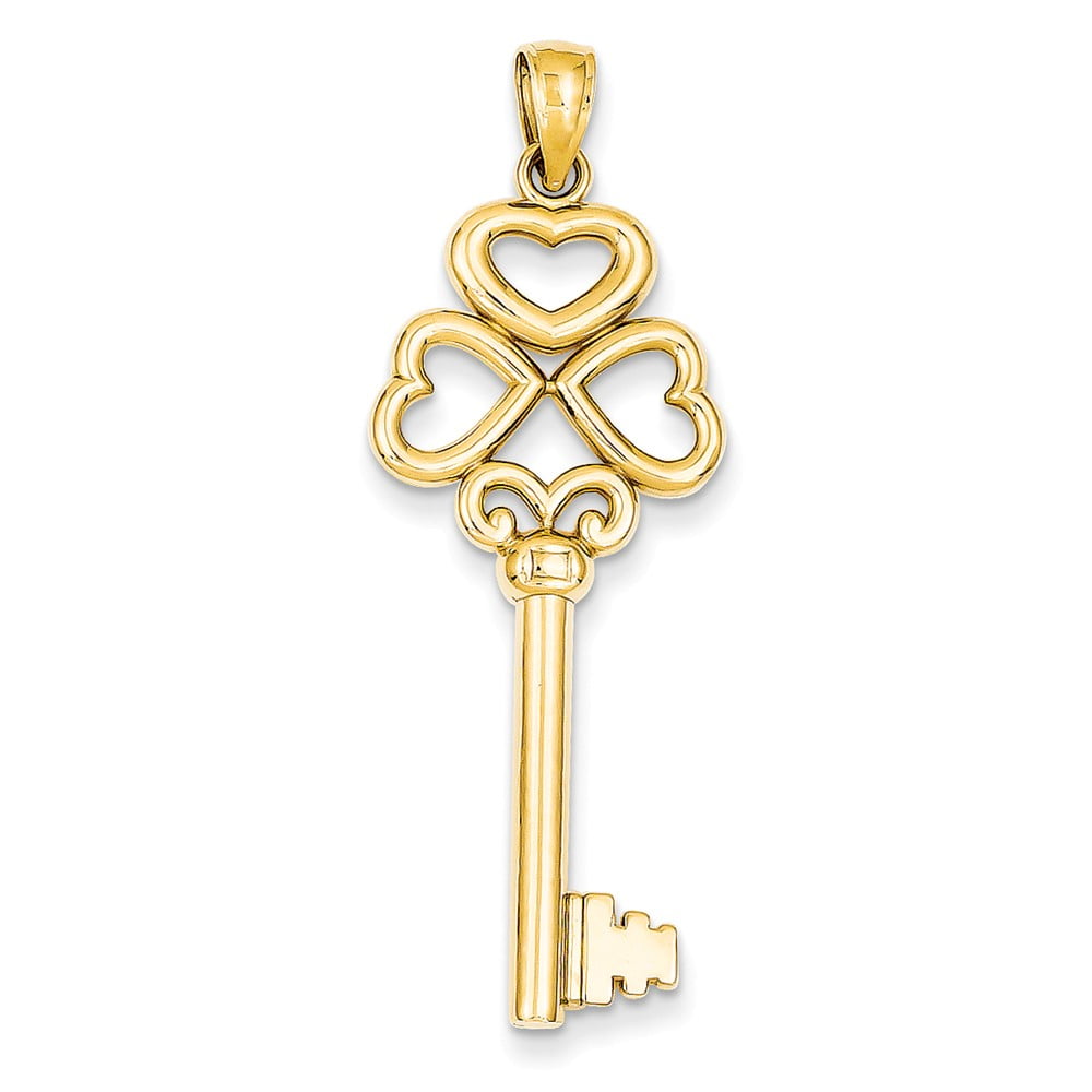 14k Yellow Gold Triple Heart Key with Key to my Heart Pendant - Walmart.com